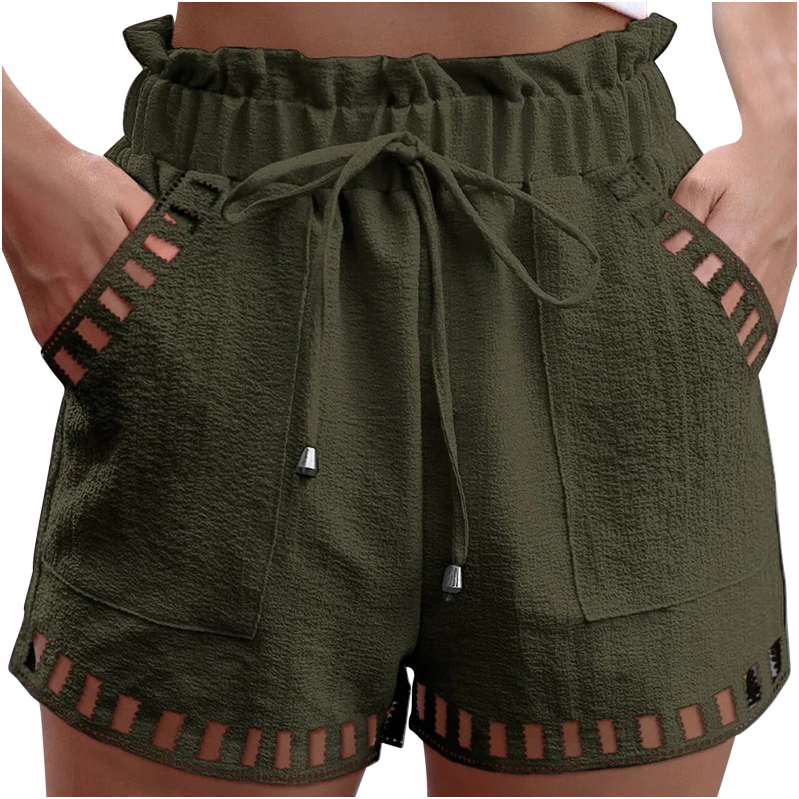 LbsKUS Summer Linen Hollow Out Shorts for Womens Causal Pocket Pants ...