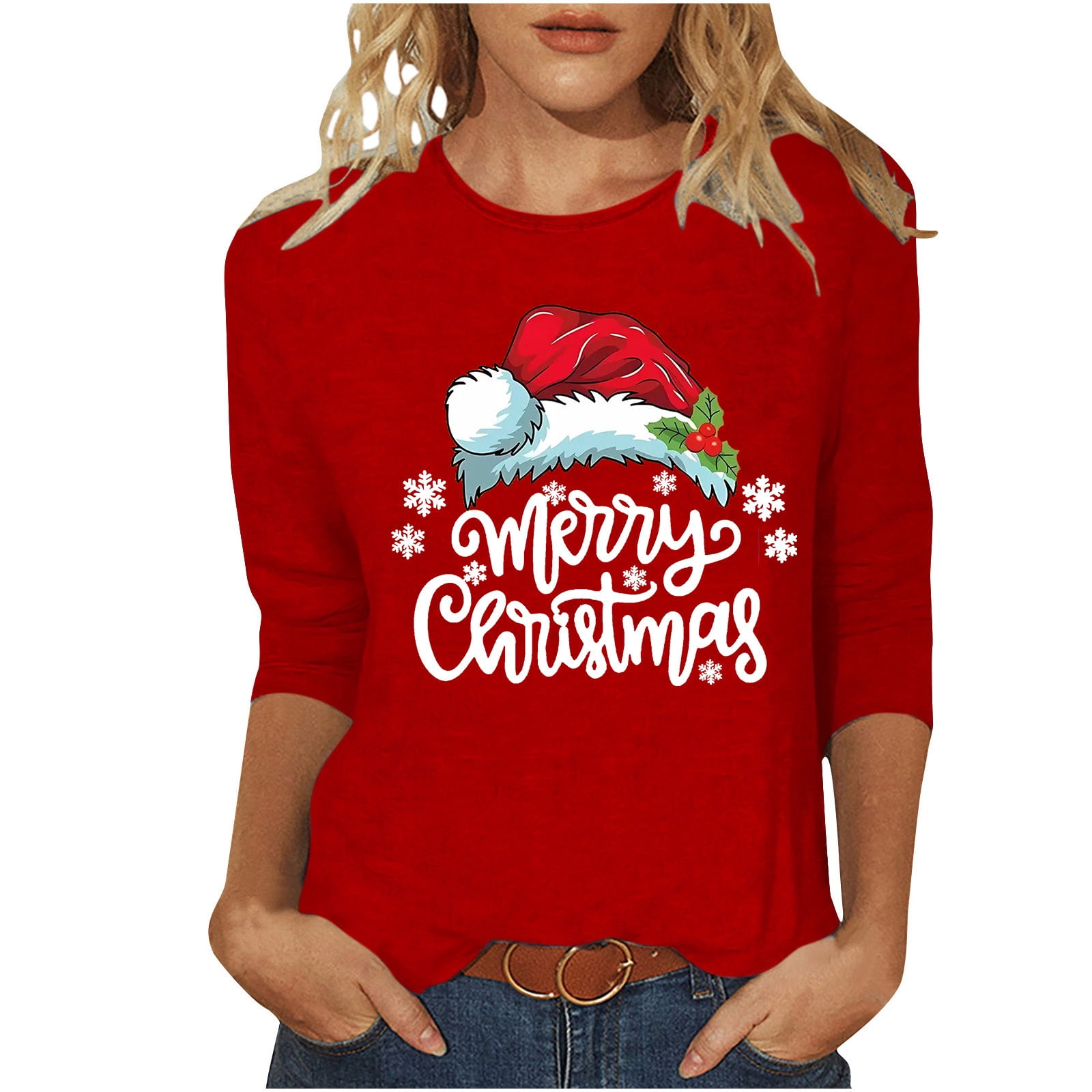 LbsKUS Winter Clearance,Merry Christmas Shirts Women Xmas Santa Hat ...