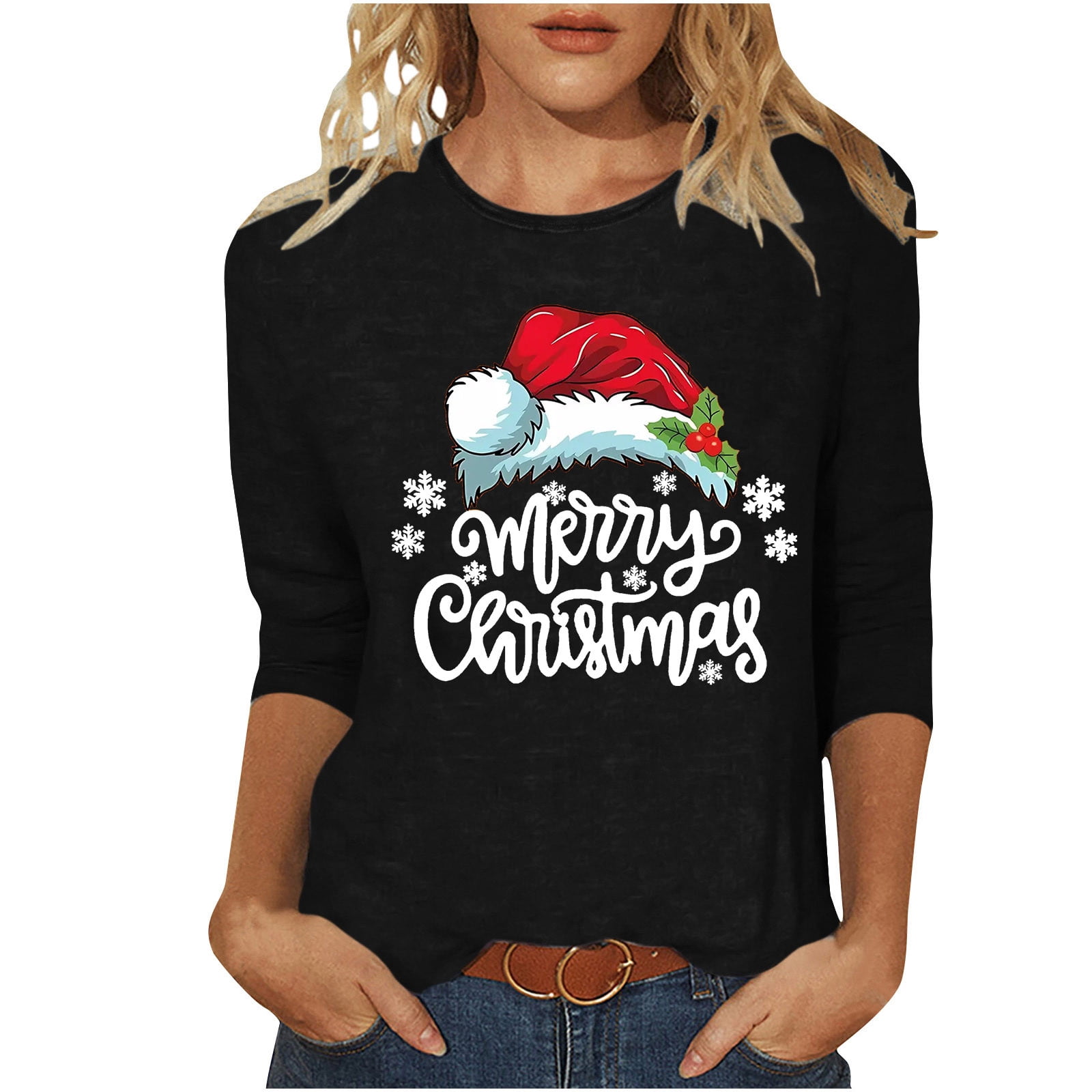 LbsKUS Winter Clearance,Merry Christmas Shirts Women Xmas Santa Hat ...