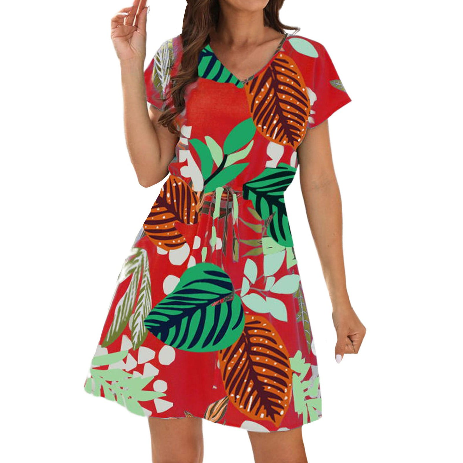 LbsKUS Women Beach Mini Dress Tropical Graphic Resort Wear Short Sleeve ...