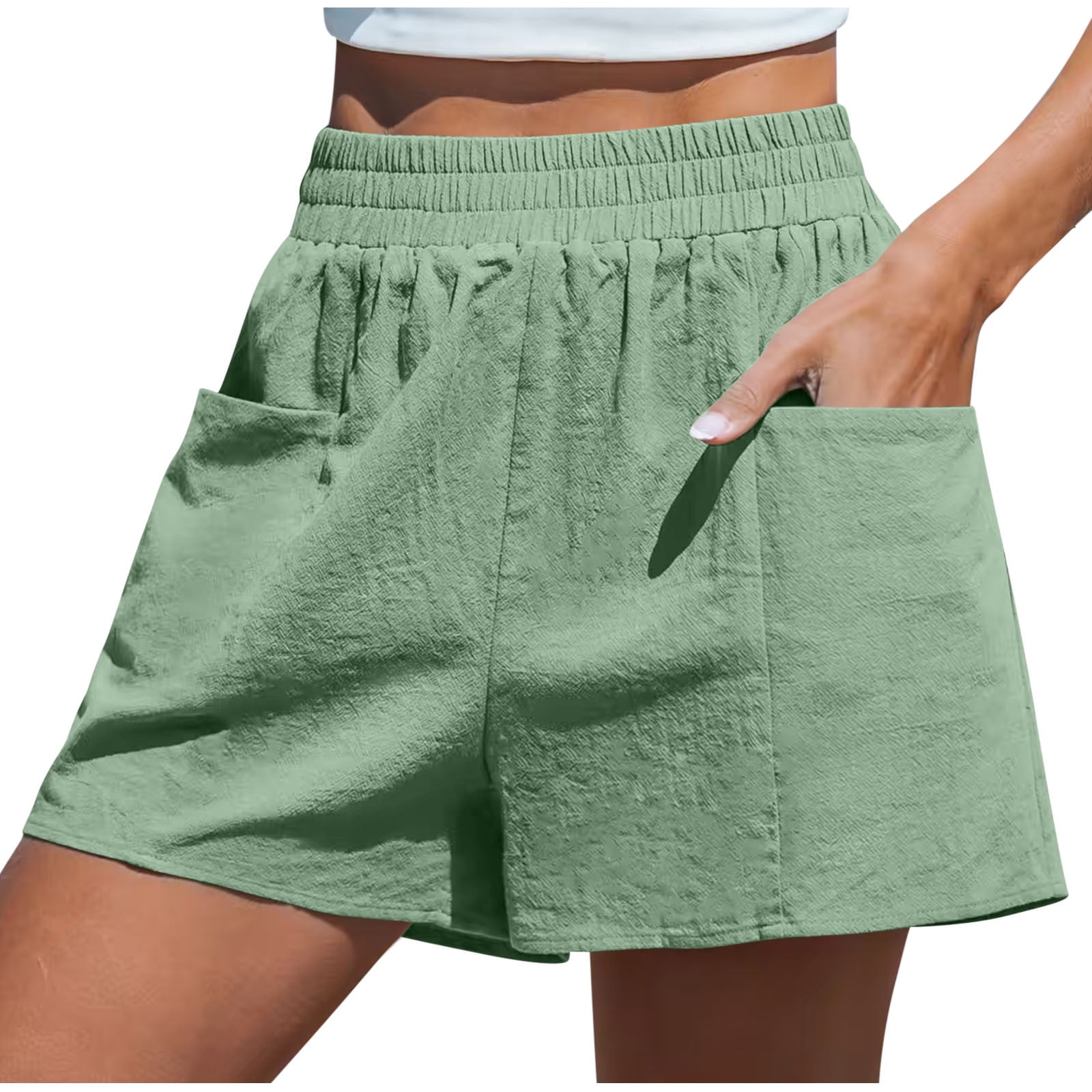 LbsKUS Women's Summer Cotton Linen Bermuda Shorts Summer Casual Elastic ...