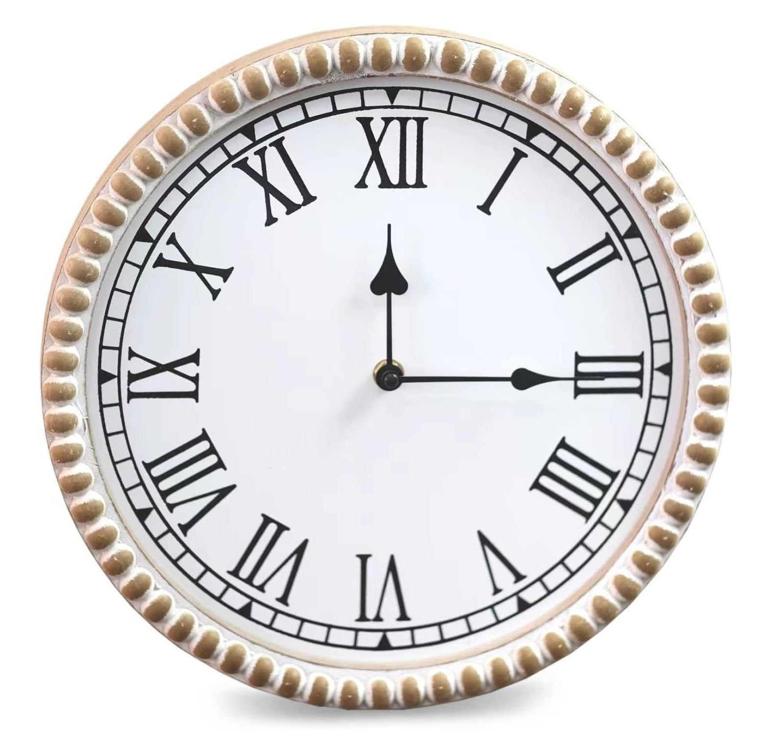 LcXctD 12 Inch Handmade Rustic Wall Clock with Wooden Beads, Real Wood ...