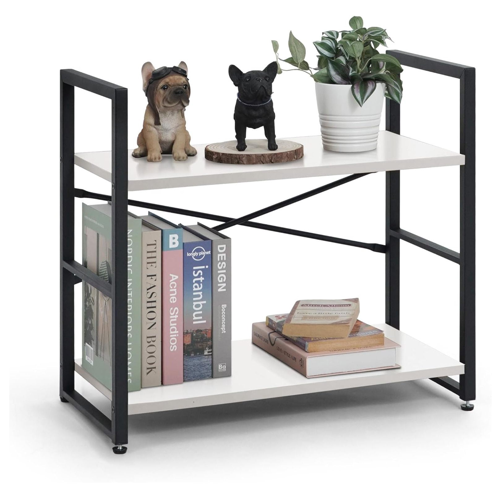 LcXctD 2 Tier Small Bookshelf, 24 Inch Width Standing Shelf, Bookcase ...