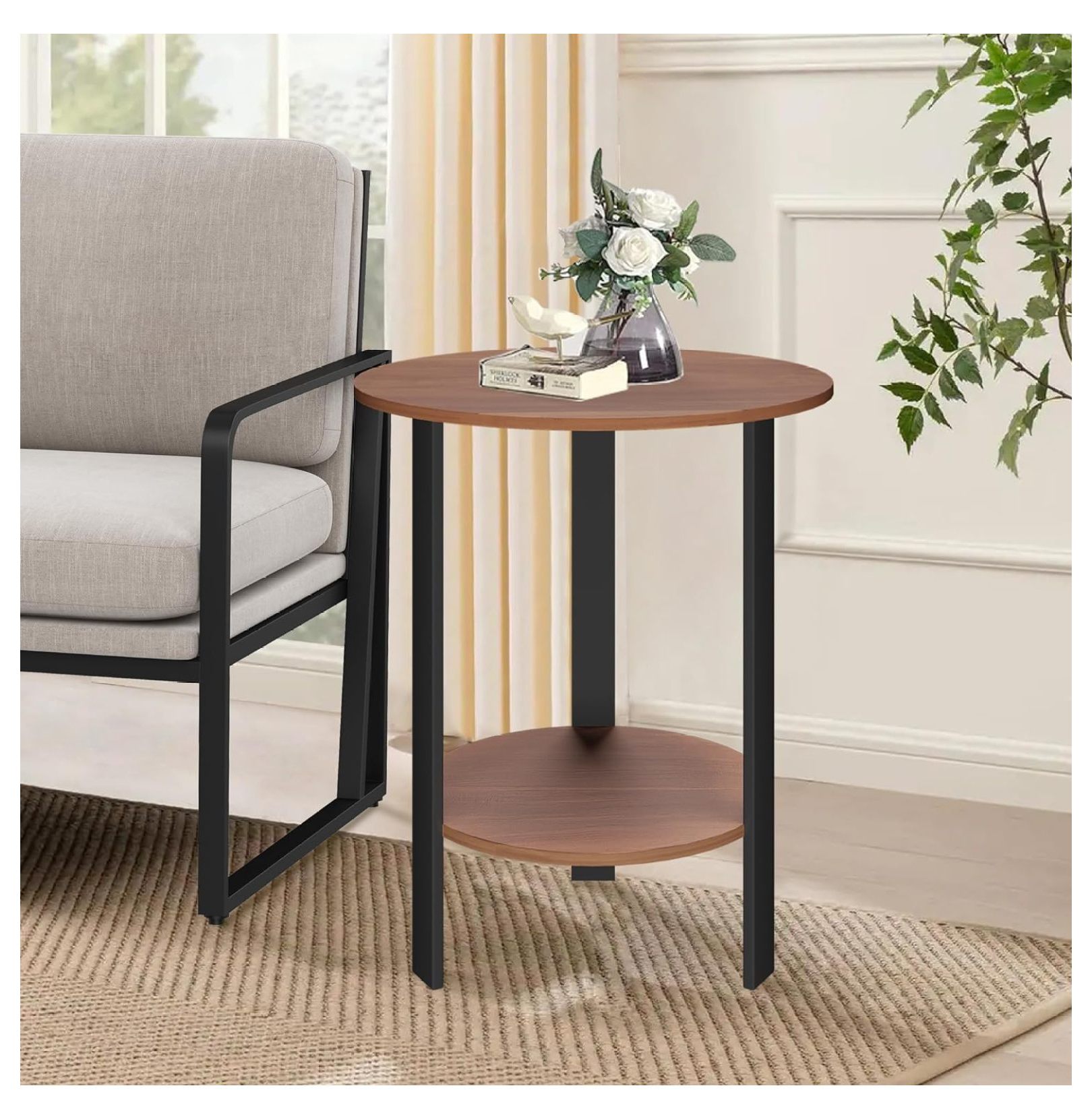 LcXctD Round End Table Side Table with Storage Shelves, 2-Tier Table ...