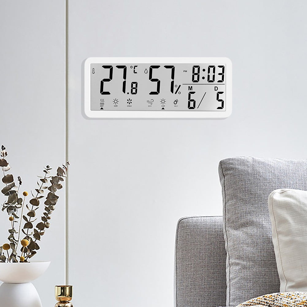Lcd Screen Digital Wall Clock Time Temperature Humidity Display ...