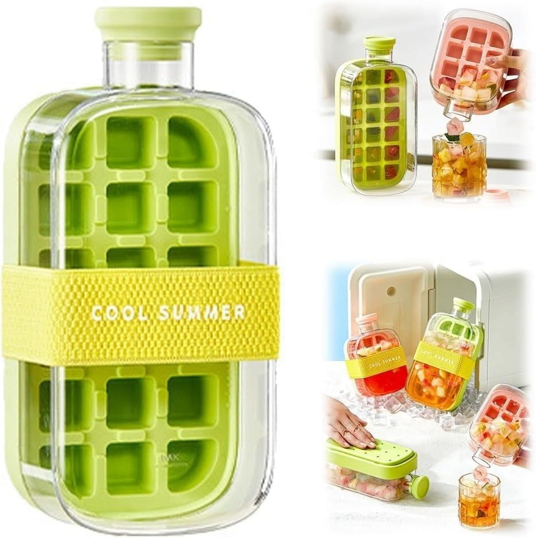 Lce Cube Bottle, 2 in 1 Touch-Free Ice Cube Tray Water Bottle with Lid ...