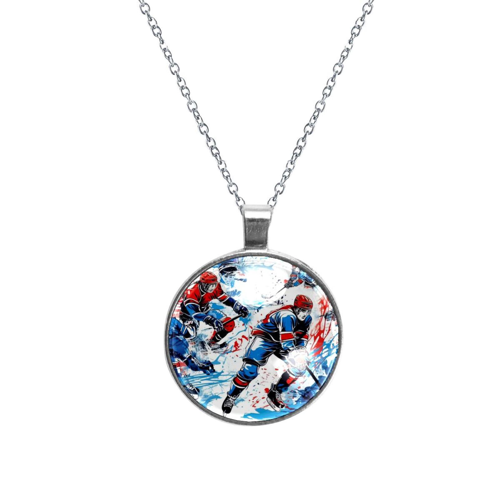 Lce Hockey Elegant Circular Glass Pendant Necklace - Walmart.com