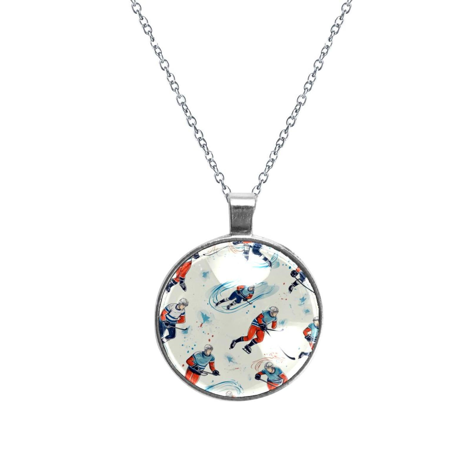 Lce Hockey Glass Circular Pendant Necklace - Stylish Jewelry Statement ...