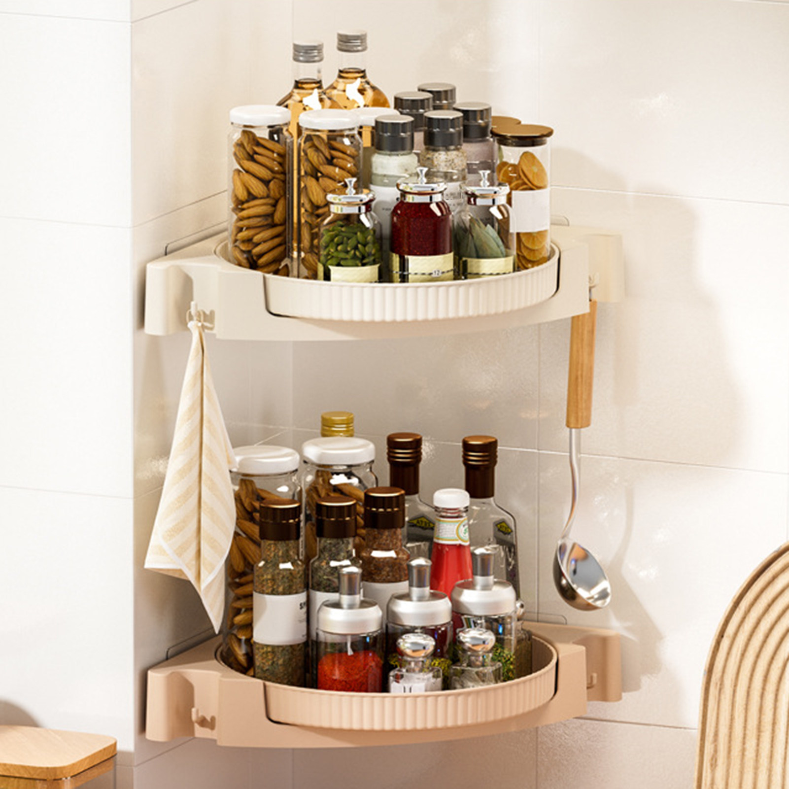 Lchentee Adhesive Corner Shelf Kitchen Spice Corner Storage Rack 360 ...