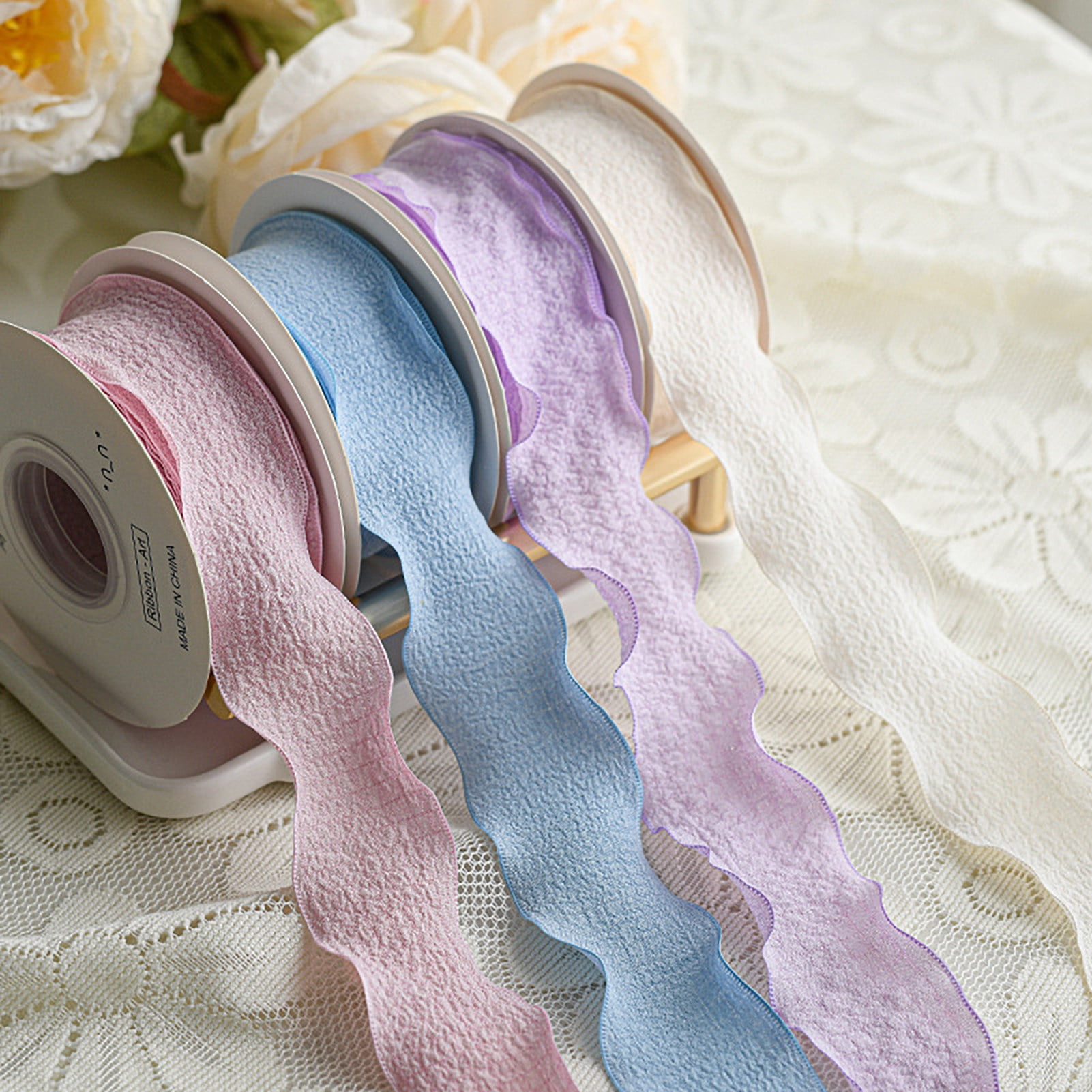 Lchentee DIY Crafts Wrapping Ribbon Gift Packing Ribbon Ruffle Wavy ...