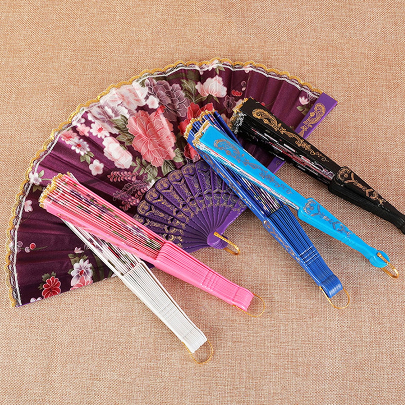 Lchentee Gold edged Fan for Wedding Dancing Chinese Style Folding ...