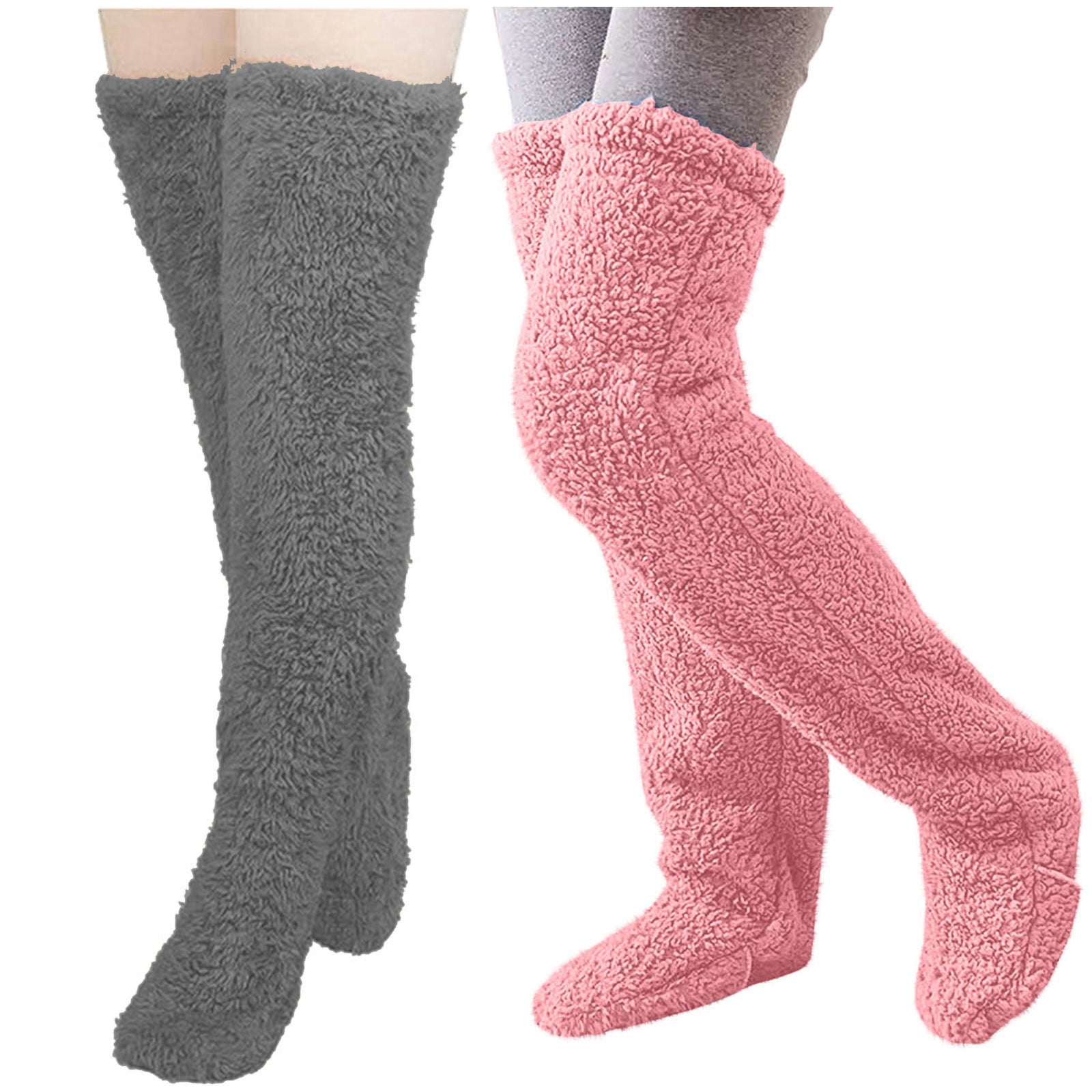 LckLvx Womens Fuzzy Leg Sock Slippers Over the Knee High Fleece Slipper ...