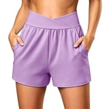 Lcklvx Athletic Shorts for Women Wide Leg Crossover High Waisted ...