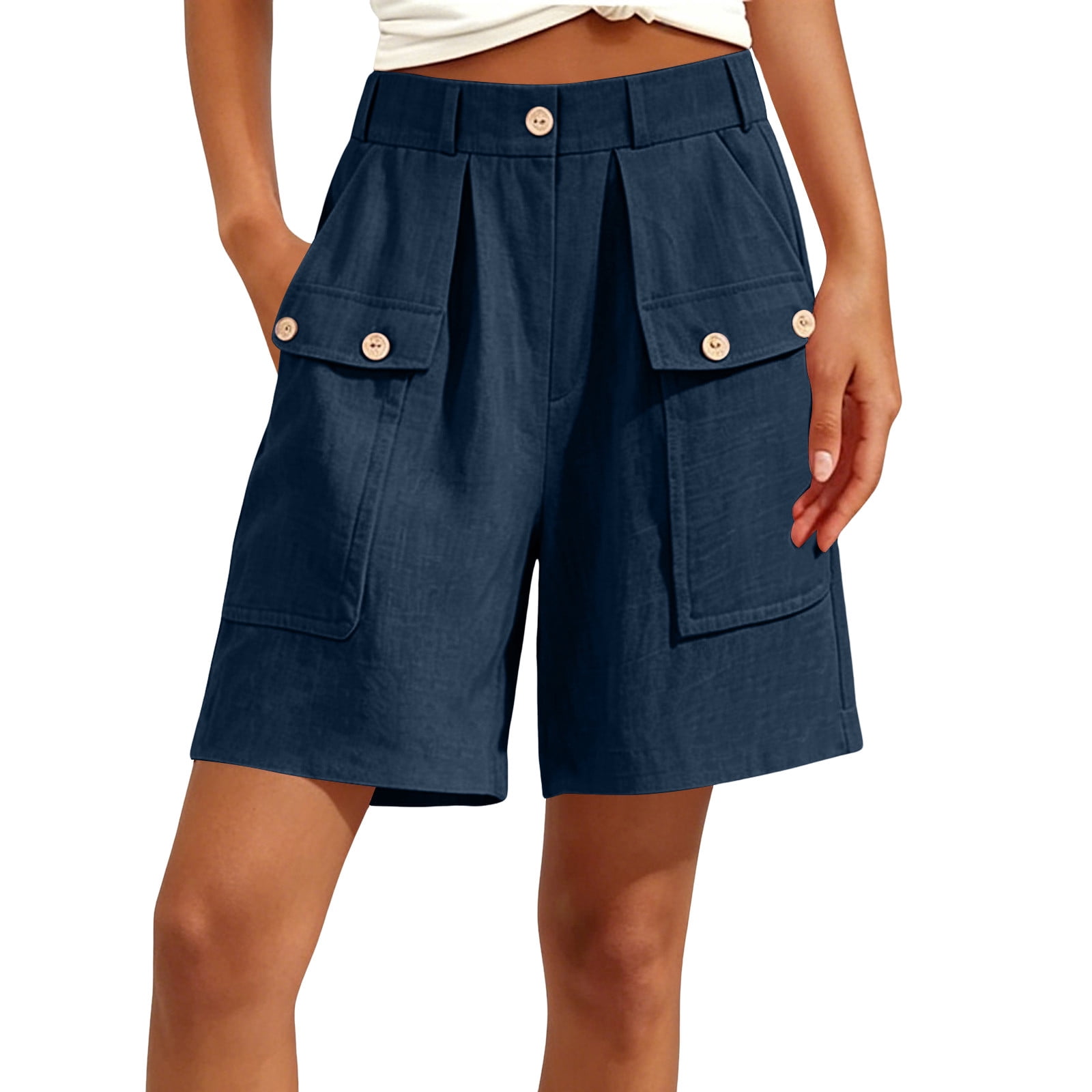 Lcklvx Linen Shorts for Women High Waisted Knee Length Pants with ...
