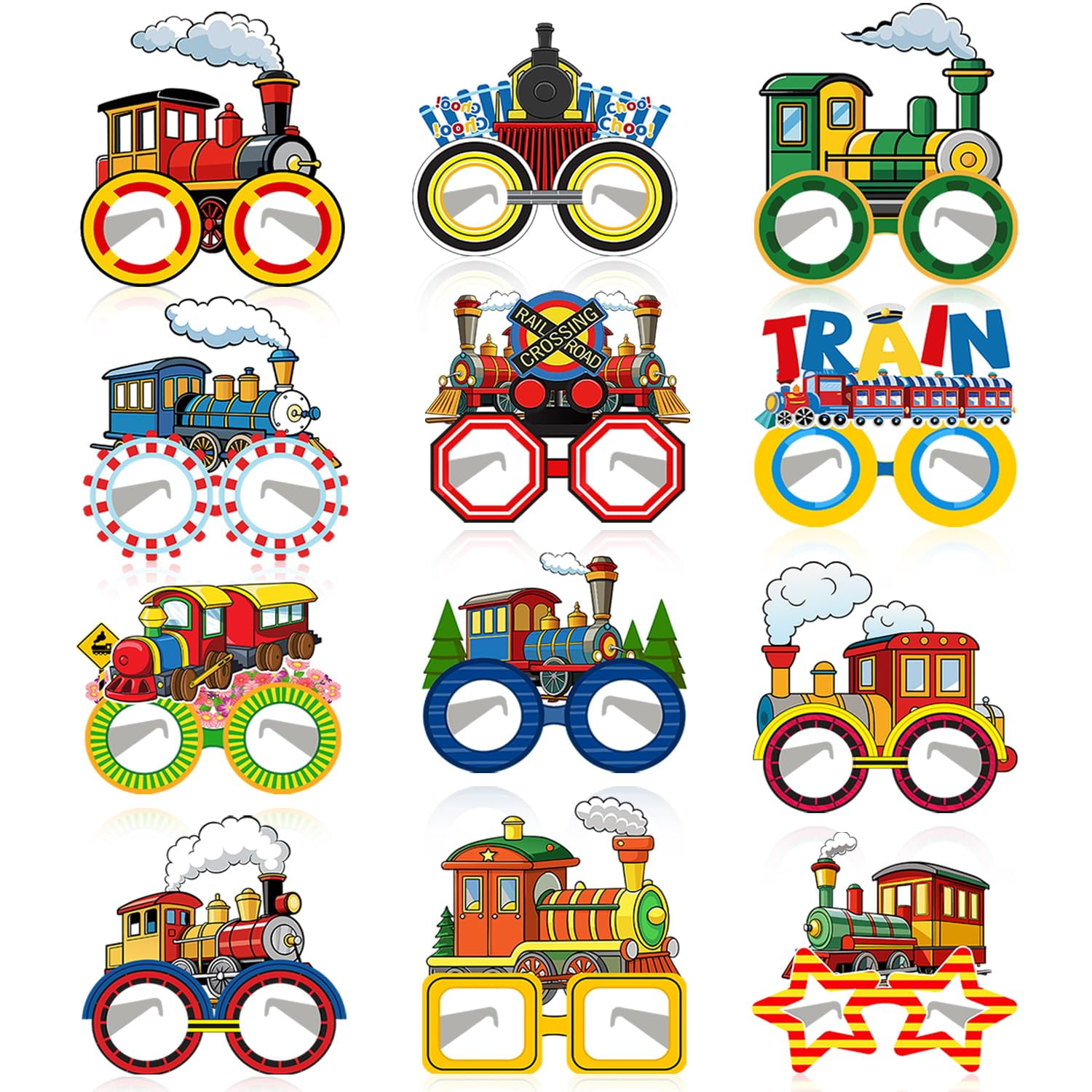 Lcnjscgo 24 PCS Train Party Paper Eyeglasses, Train Party Favors ...