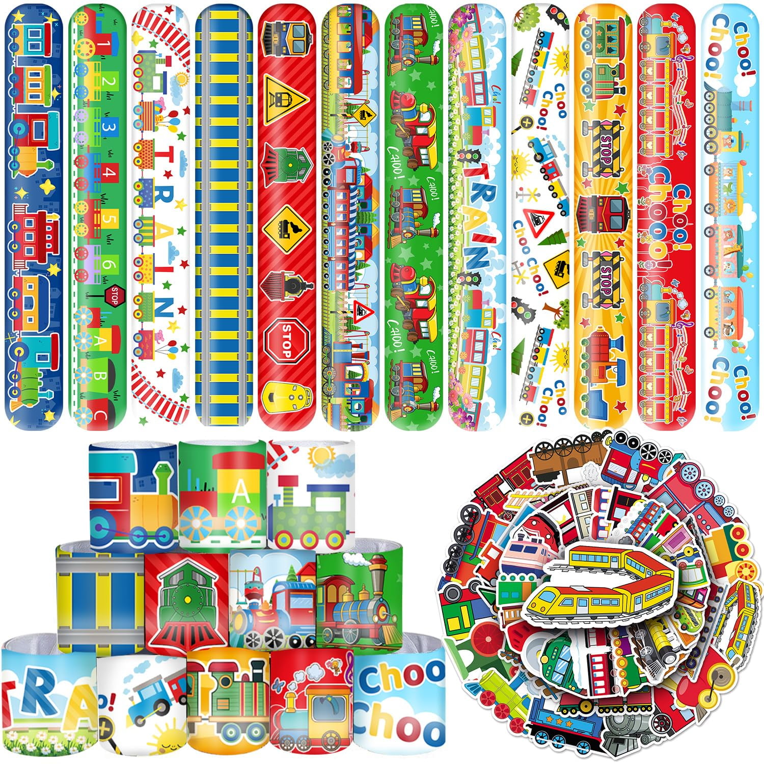 Lcnjscgo 74 PCS Train Party Favors, 24 PCS Train Slap Bracelets 50 PCS ...
