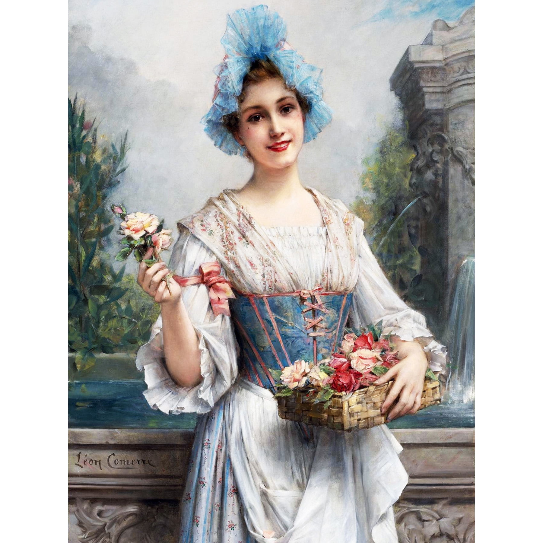 Lcomerre The Flower Seller Girl Fountain Painting Extra Large Art Print ...