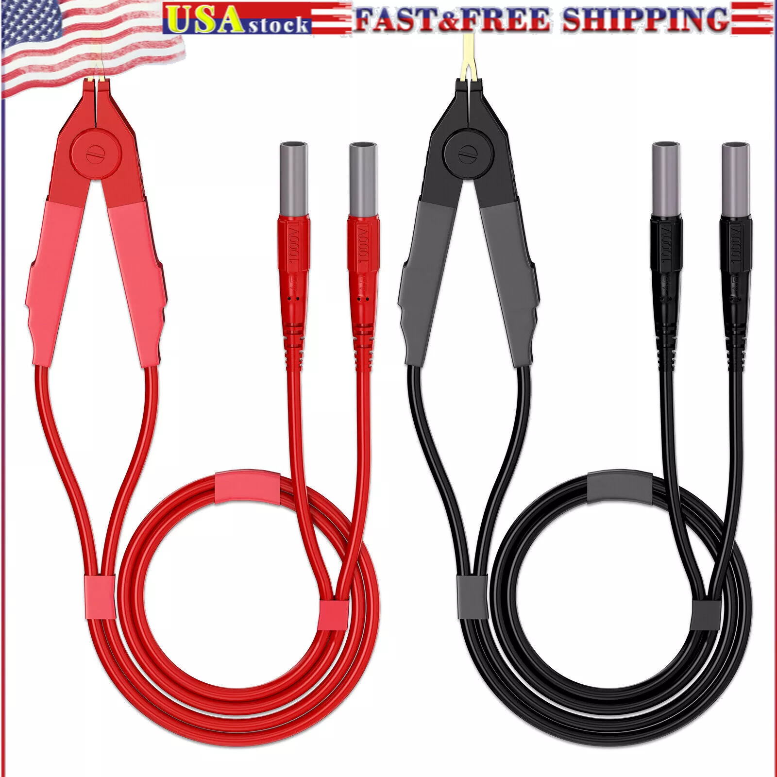 Lcr Meter Test Leads Terminal Kelvin Clips Cable Wires To 4Mm Safety ...