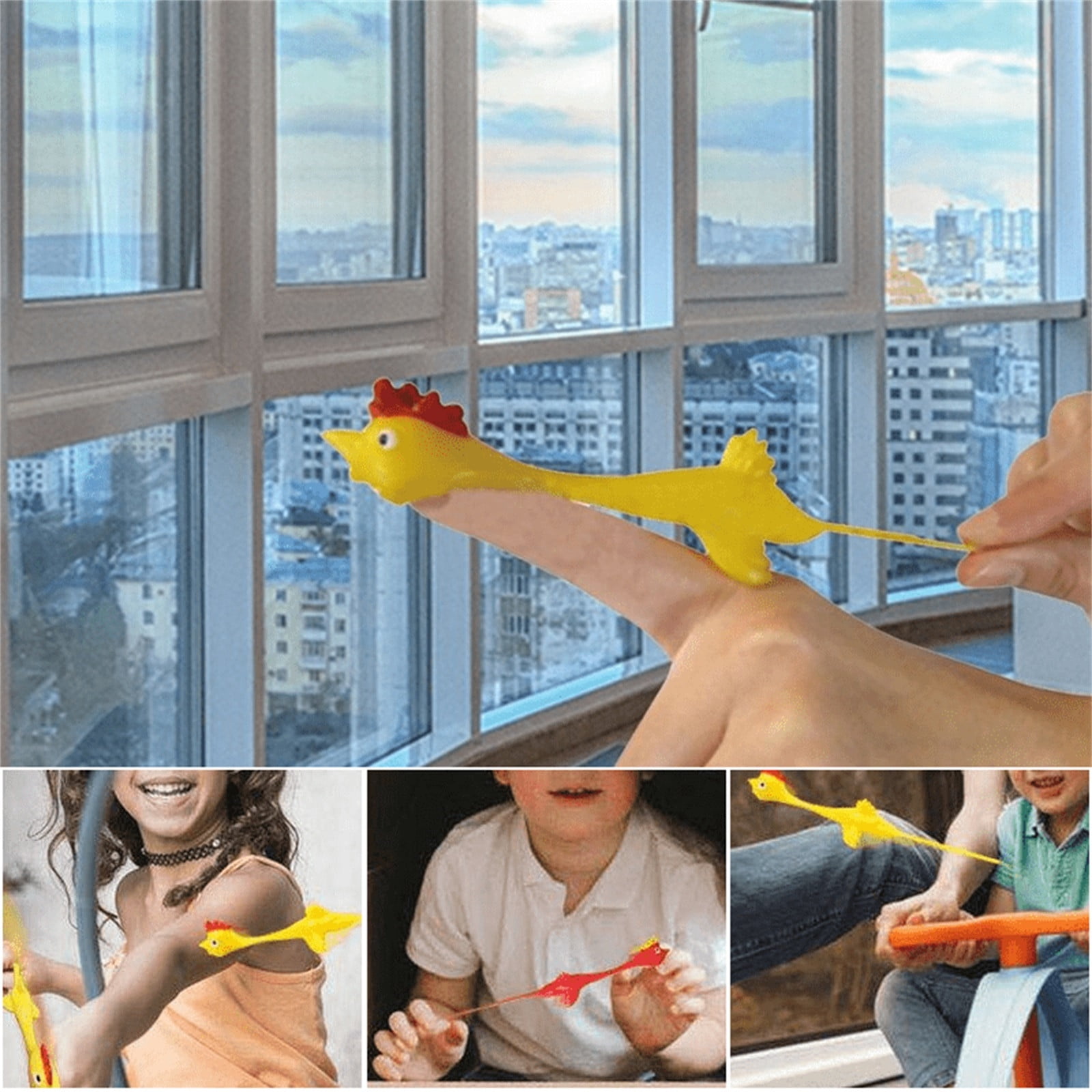 Lcxifdre 20pcs Hand-Pull Flying Chicken Launcher Toy - Reusable Rubber ...