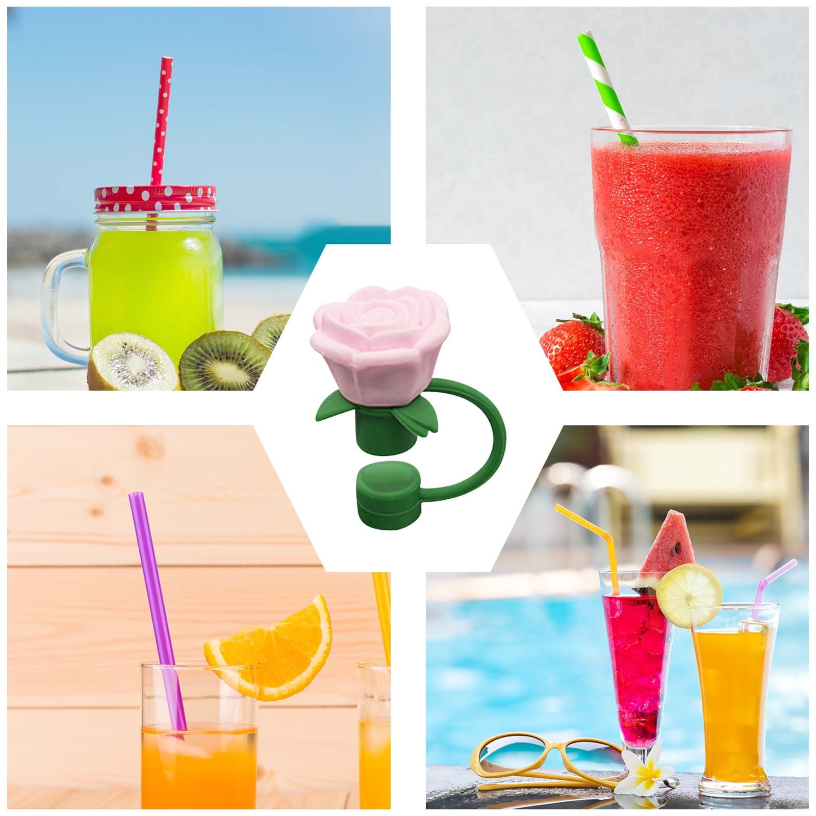 Lcxifdre Decorative Rose Straw Stopper Cap for 10Mm Diameter Straws ...