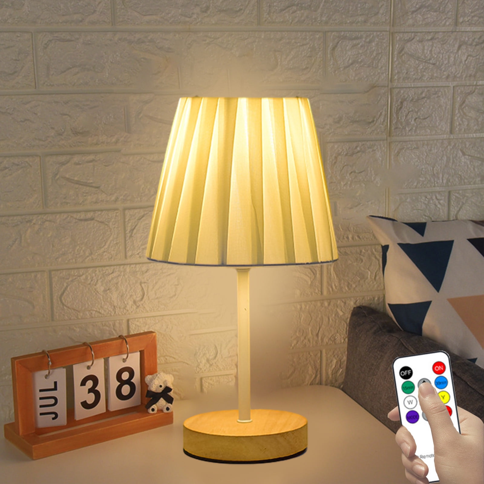 Lcxifdre USB-Powered Desk Lamp with wooden base, table Lamp Beige Linen ...