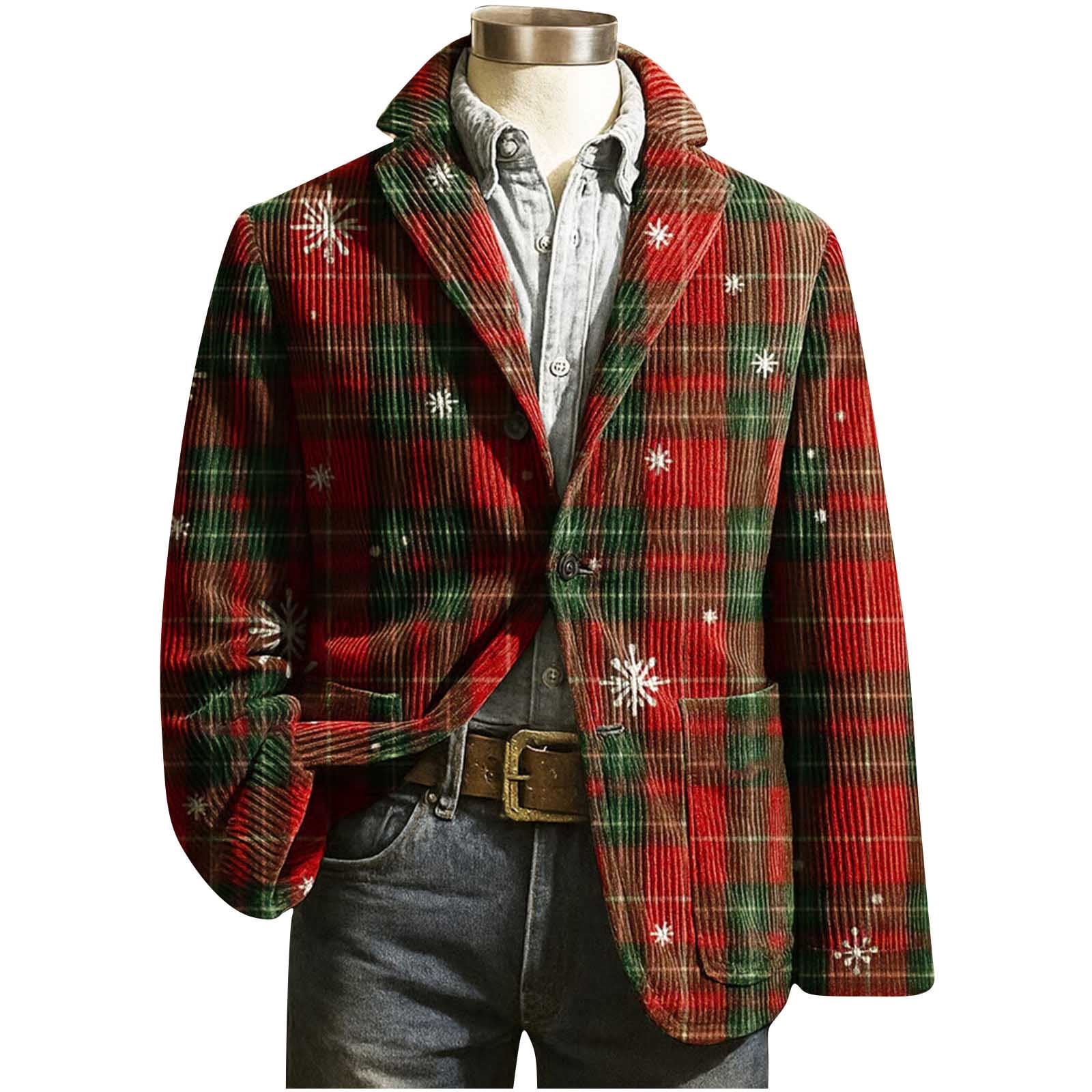 Lcziwo Christmas Jackets for Men Corduroy Holiday Party Printed Blazers ...