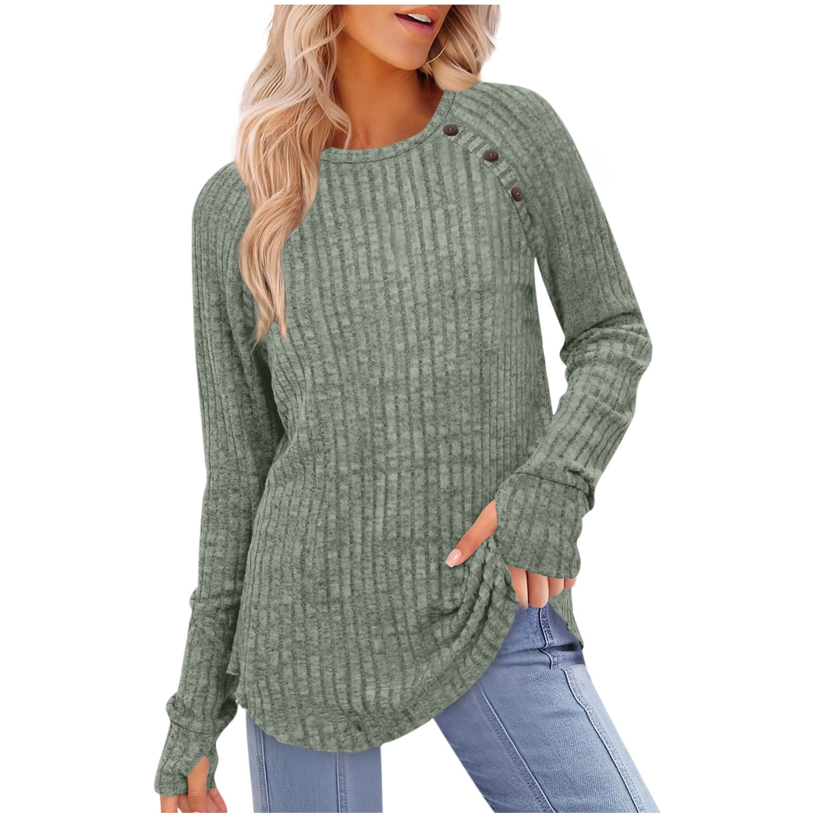 Lcziwo Long Sleeve Knit Tops for Women Casual Loose Crew Neck Tunic ...