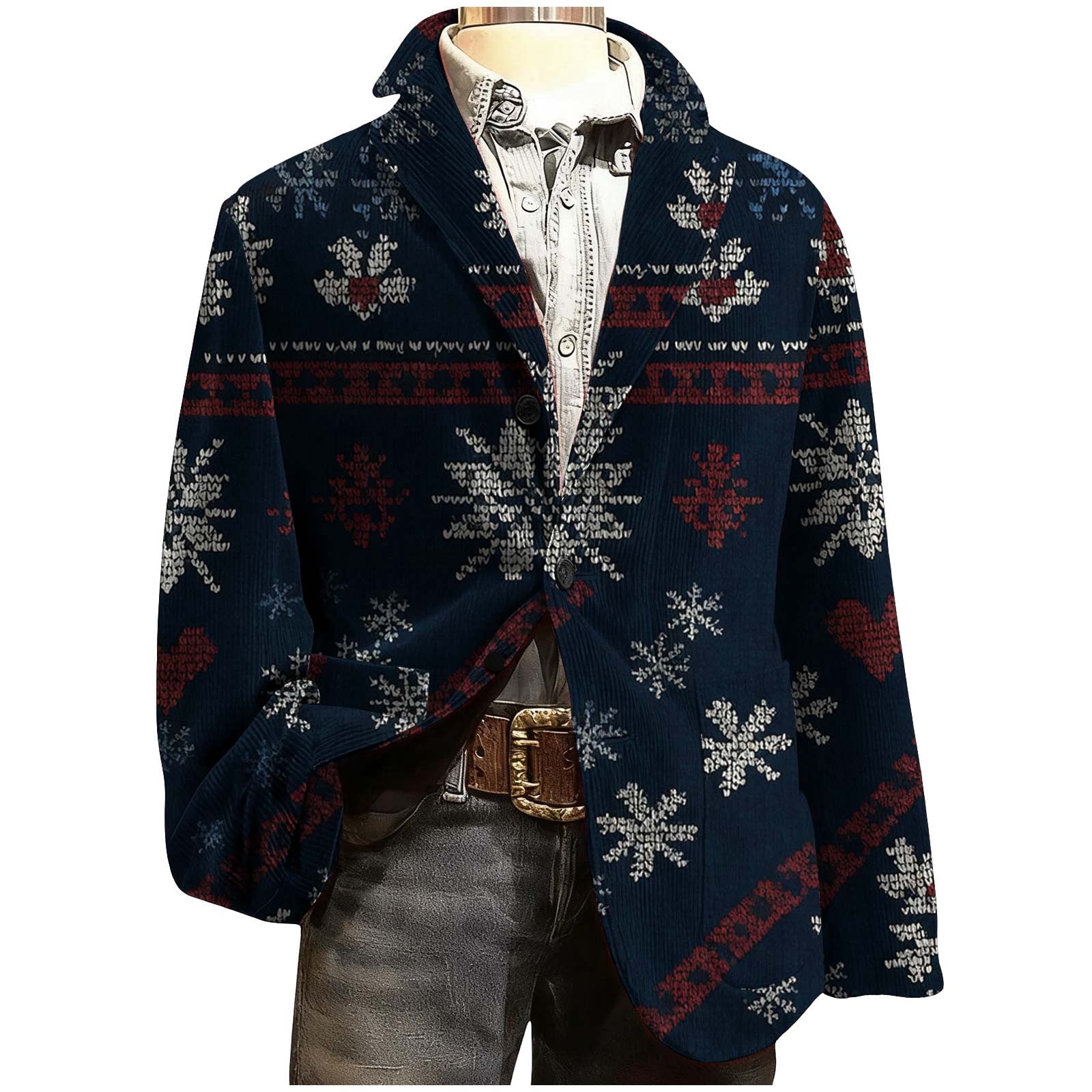 Lcziwo Mens Ugly Christmas Blazer Corduroy Xmas Party Prom Printed Suit ...