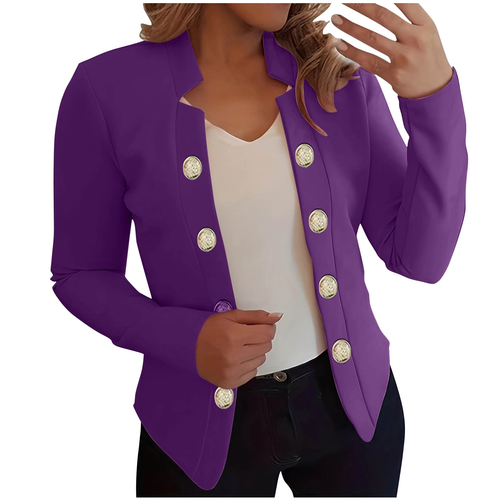 Lcziwo Plus Size Blazers for Women Plain Open Front Outerwear Long Sleeve Notch Collar Jackets ...