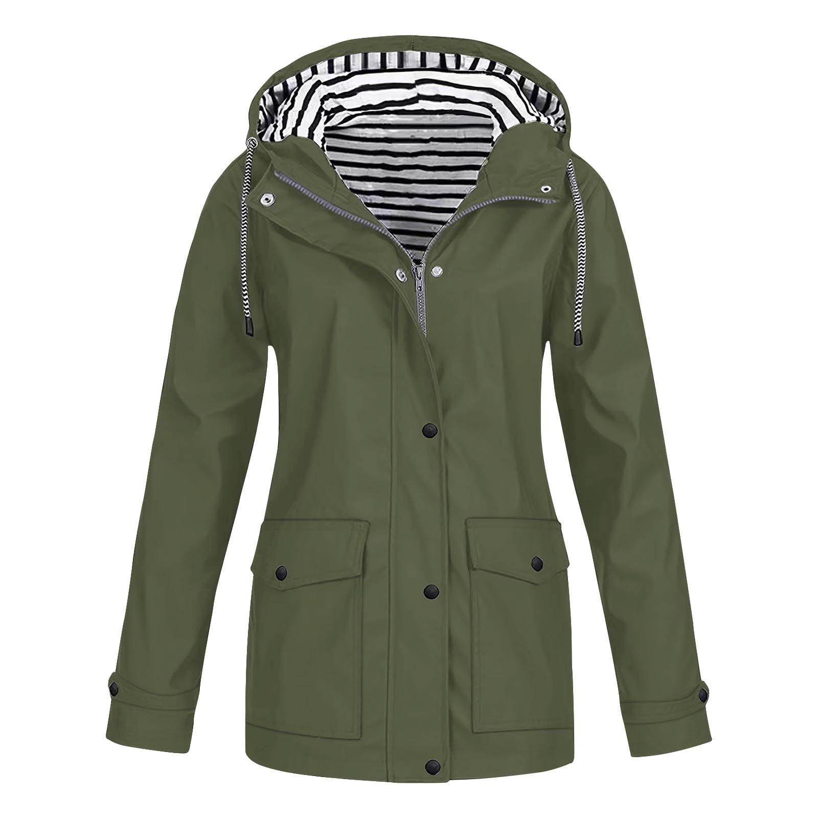 Lcziwo Womens Trench Raincoat Plain Waterproof Hooded Trench Coats ...