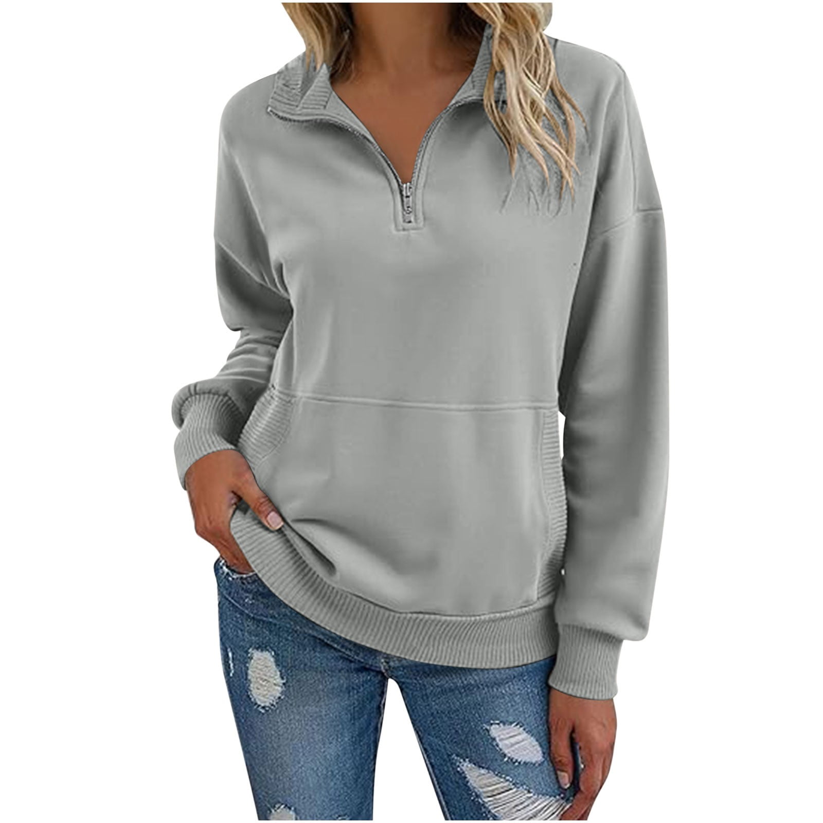 Lcziwo Womens Trendy Sweatshirts 2025 Half Zip Solid Color Lapel ...