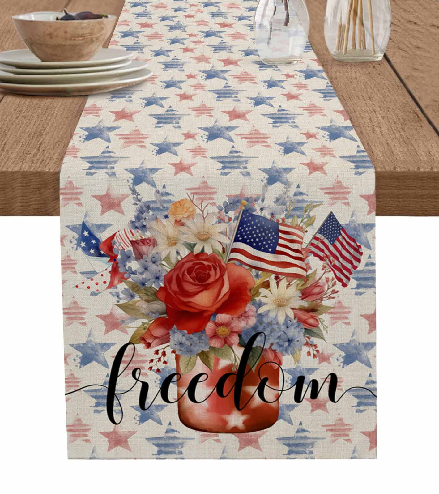 Ldtrchee 4th of July Blue Red Table Runner 72 Inches, Star Watercolor ...