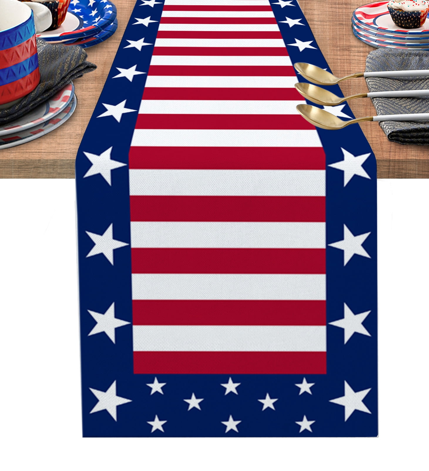 Ldtrchee 4th of July Red White Stripes Star Table Runner 120 Inches ...