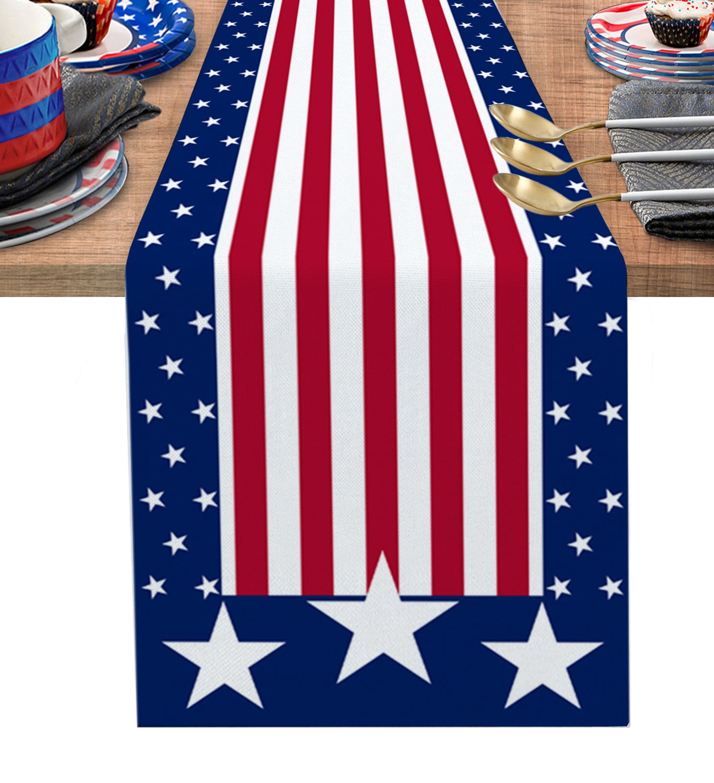 Ldtrchee 4th of July Table Runner 108 Inches, Red White Stripes Star ...
