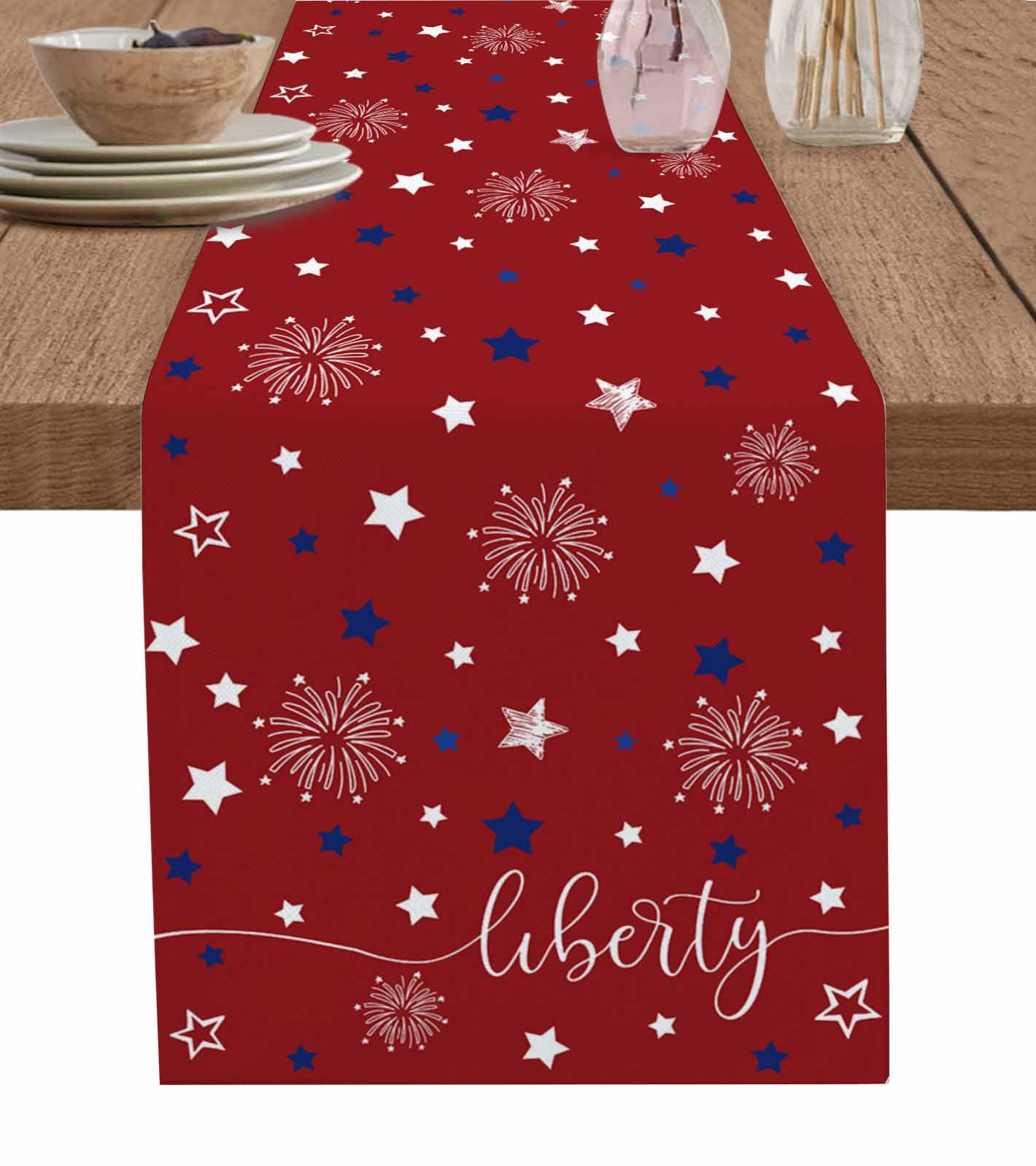 Ldtrchee 4th of July Table Runner 48 Inches, Blue White Star Fireworks ...
