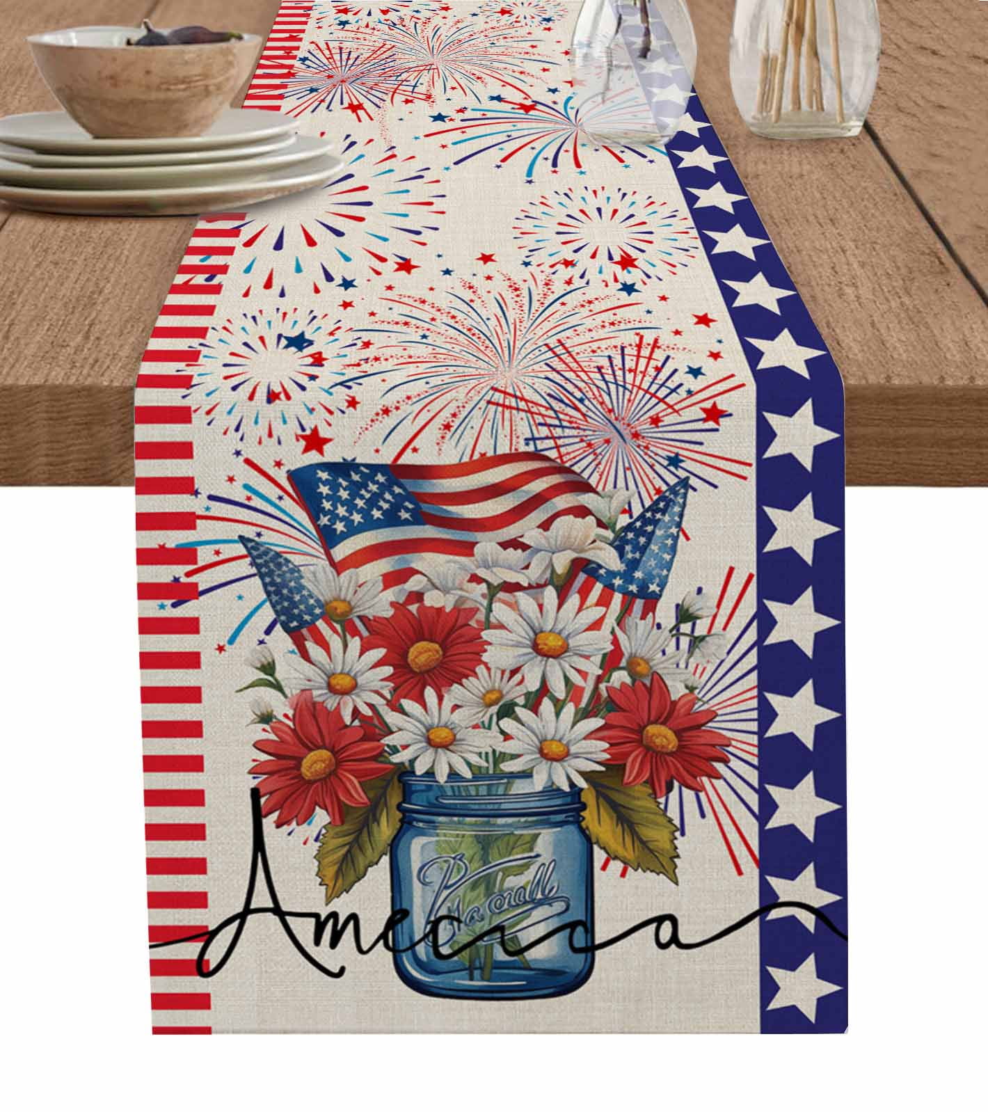 Ldtrchee 4th of July Table Runner 60 Inches, Independence Day Floral ...