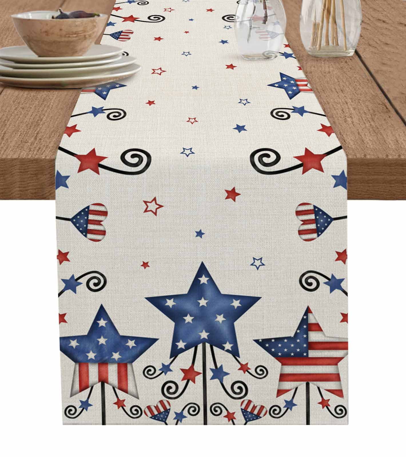 Ldtrchee 4th of July Table Runner 72 Inches, Blue Red Star Rustic ...
