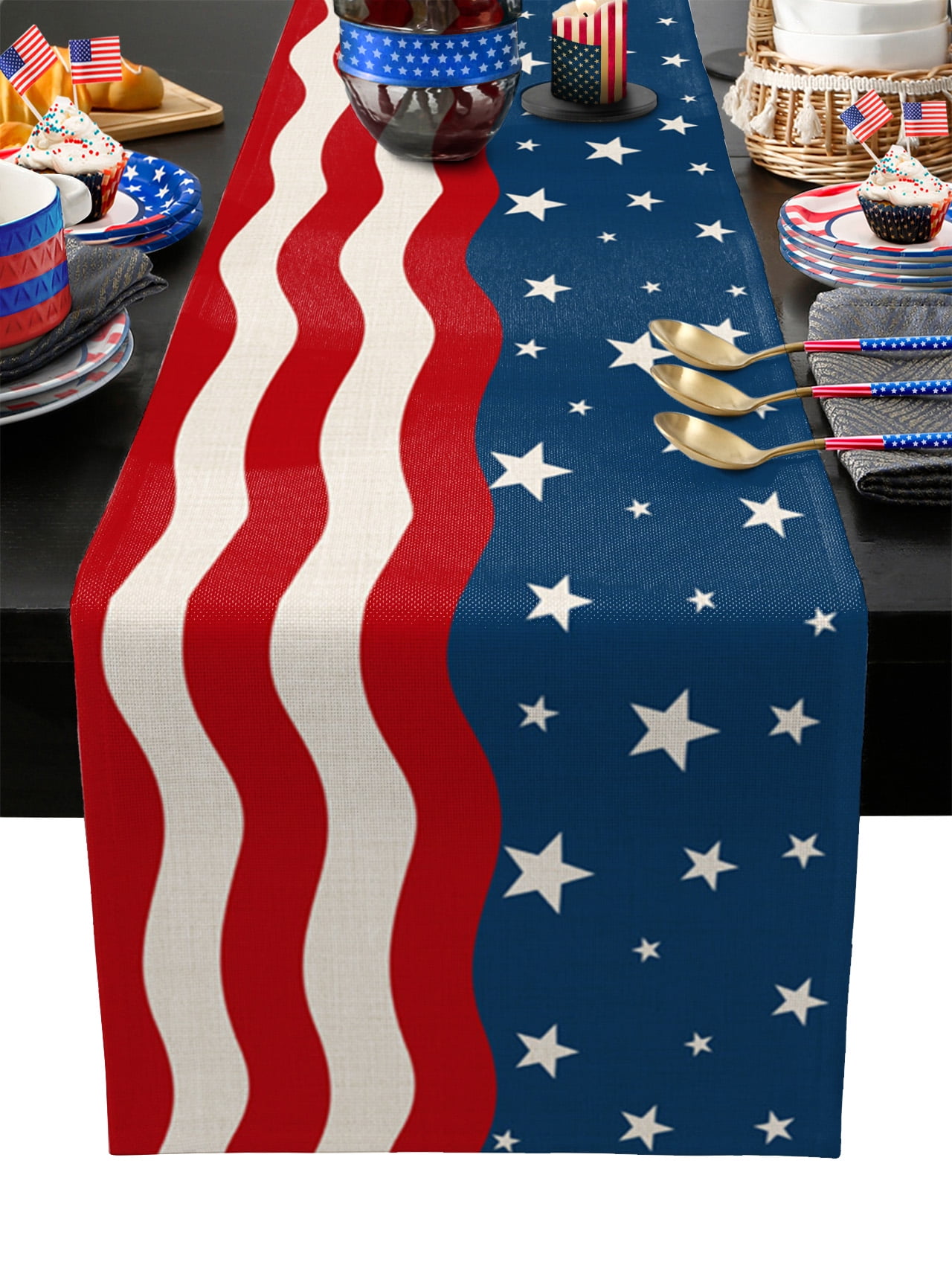 Ldtrchee 4th of July Table Runner 72 Inches, Wave American Flag Star ...