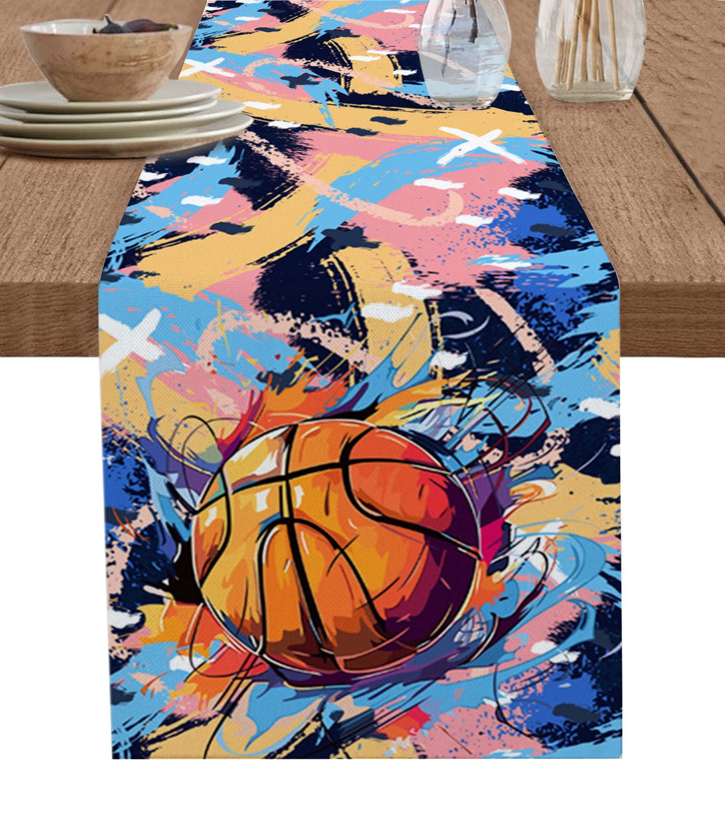 Ldtrchee Abstract Basketball, Table Runner 72 Inches, Contemporary ...