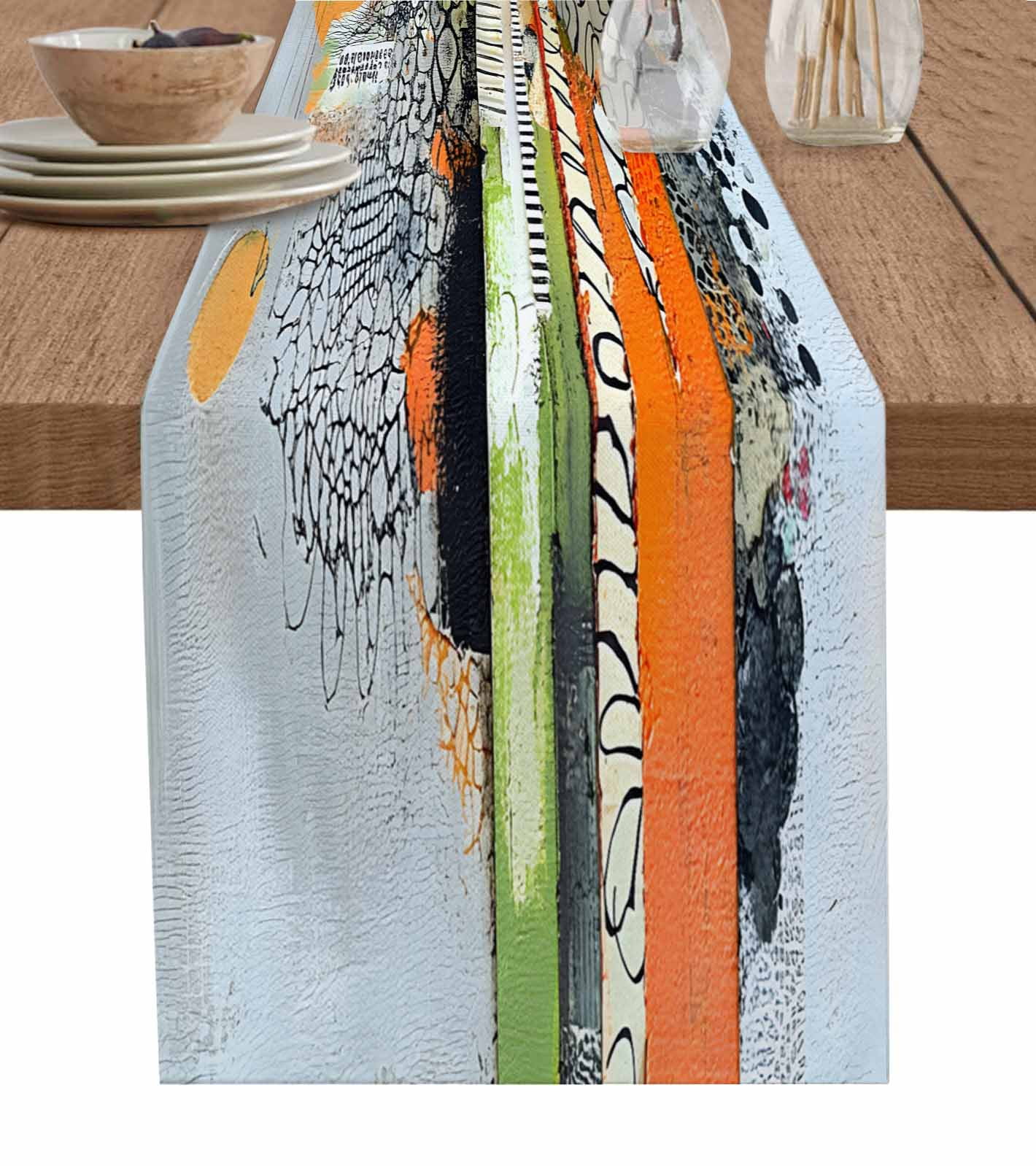 Ldtrchee Abstract Oil Painted Table Runner 70 Inches, Vintage Modern ...
