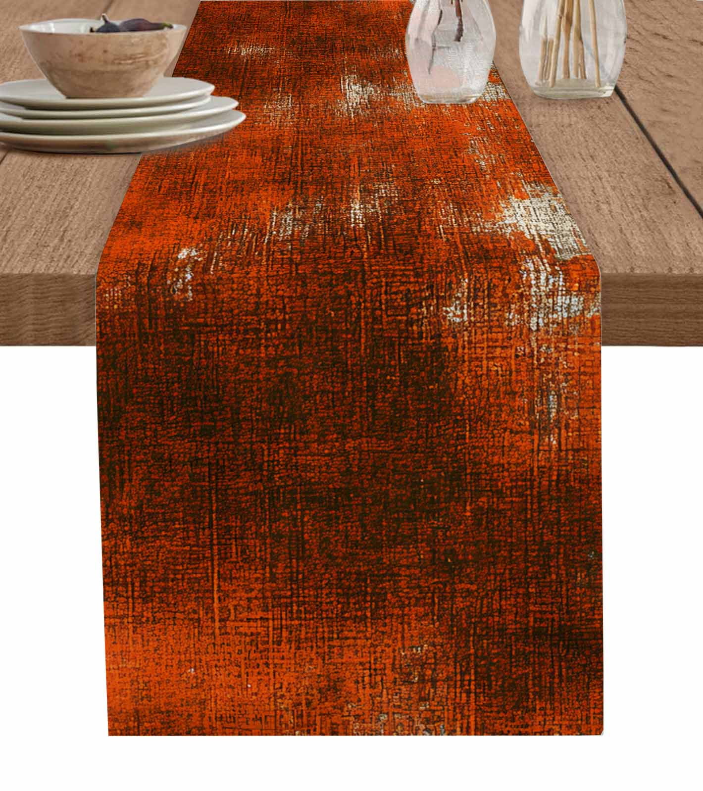Ldtrchee Abstract Orange Table Runner 72 Inches, Farmhouse Neutral ...