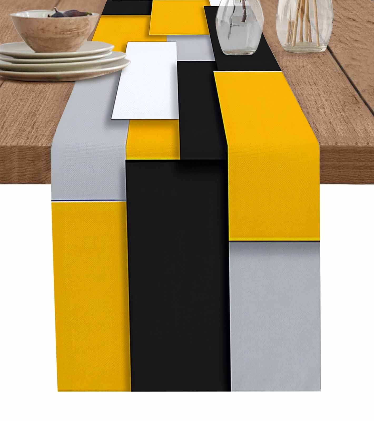 Ldtrchee Abstract Yellow Table Runner 72 Inches, Retro Grey White ...