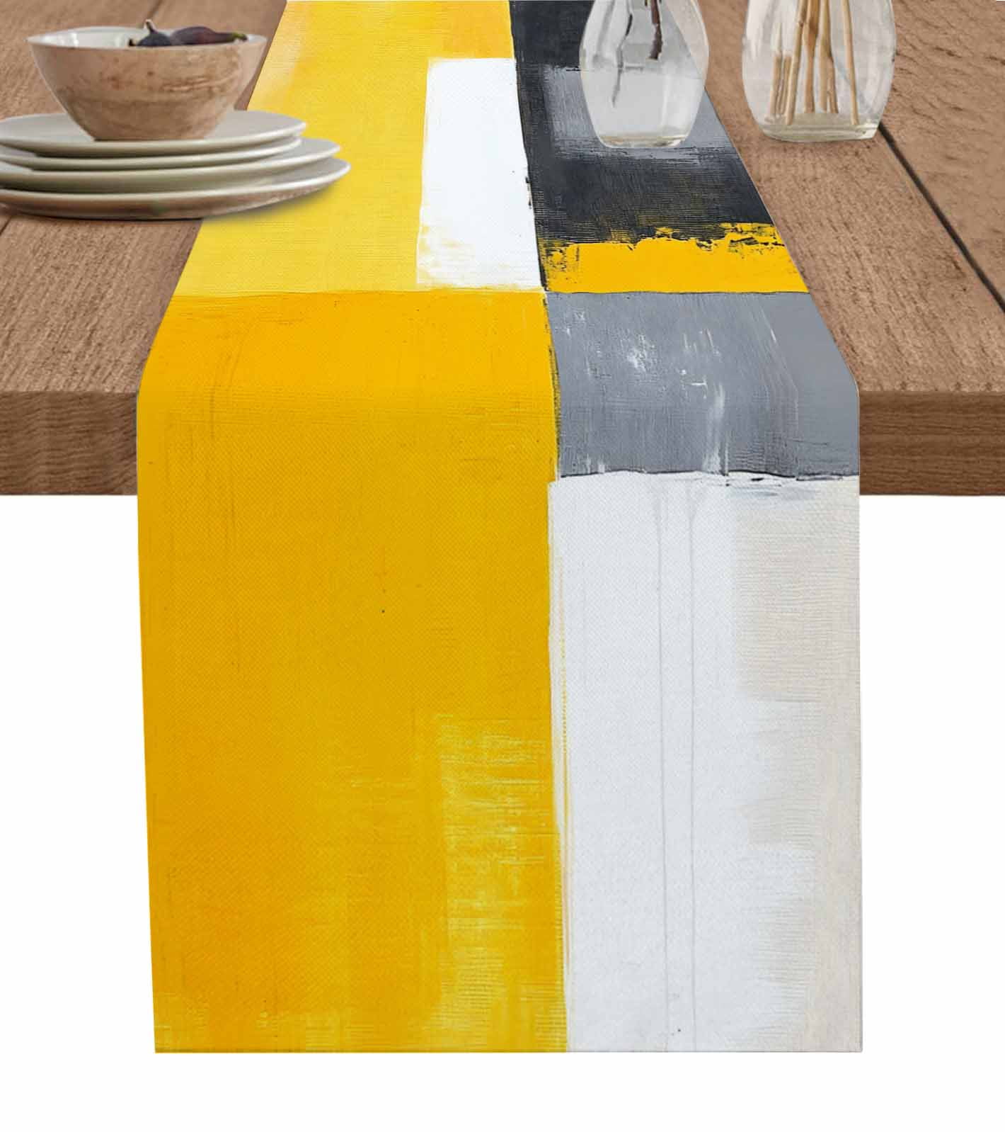 Ldtrchee Abstract Yellow Table Runner 90 Inches, Gradient Grey White ...