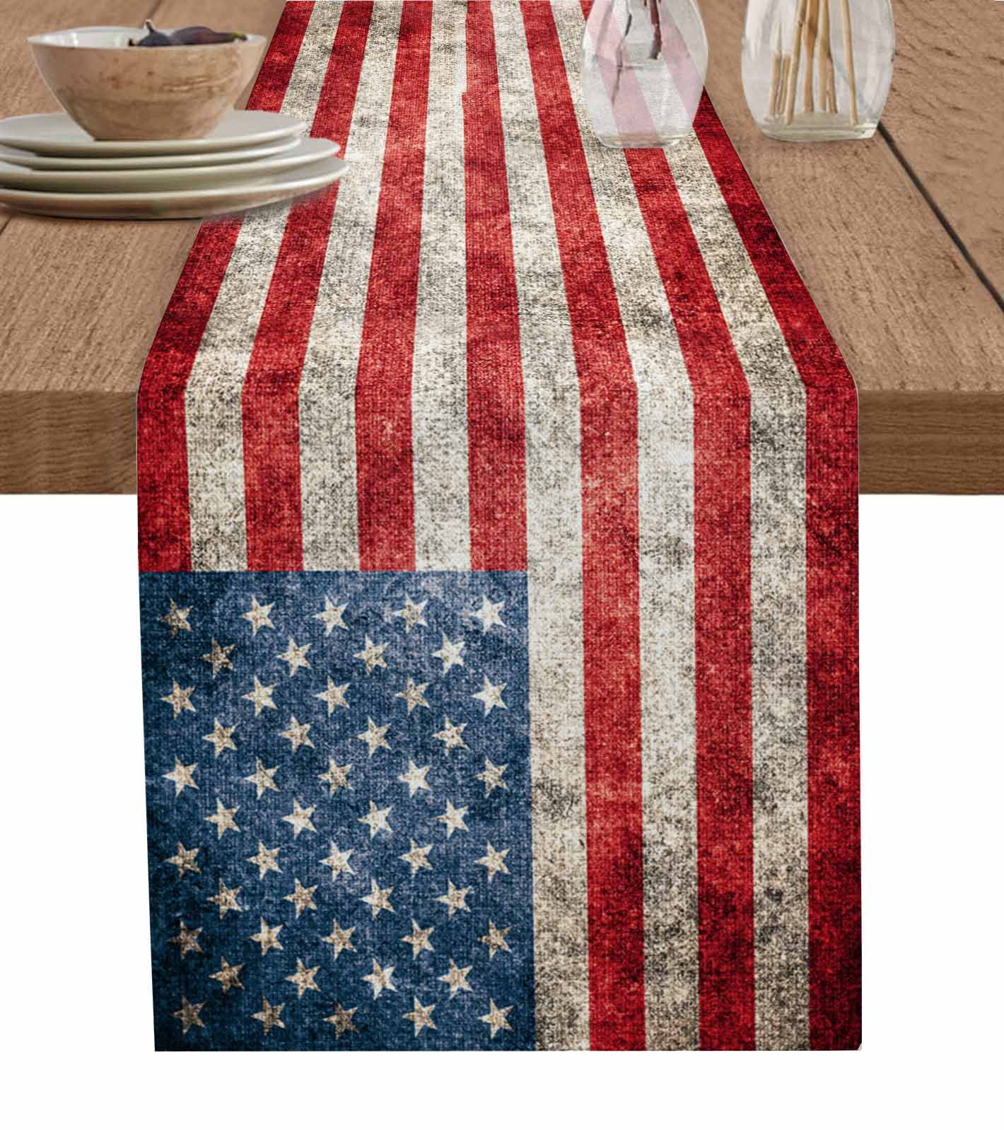 Ldtrchee American Flag Table Runner 90 Inches, Vintage Blue Red USA ...