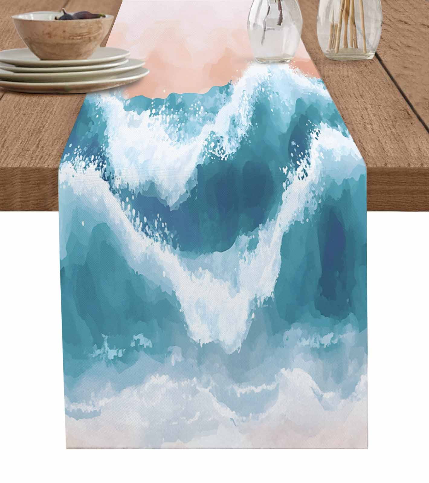 Ldtrchee Aqua Beige Ombre Table Runner 108 Inches, Watercolor Modern ...