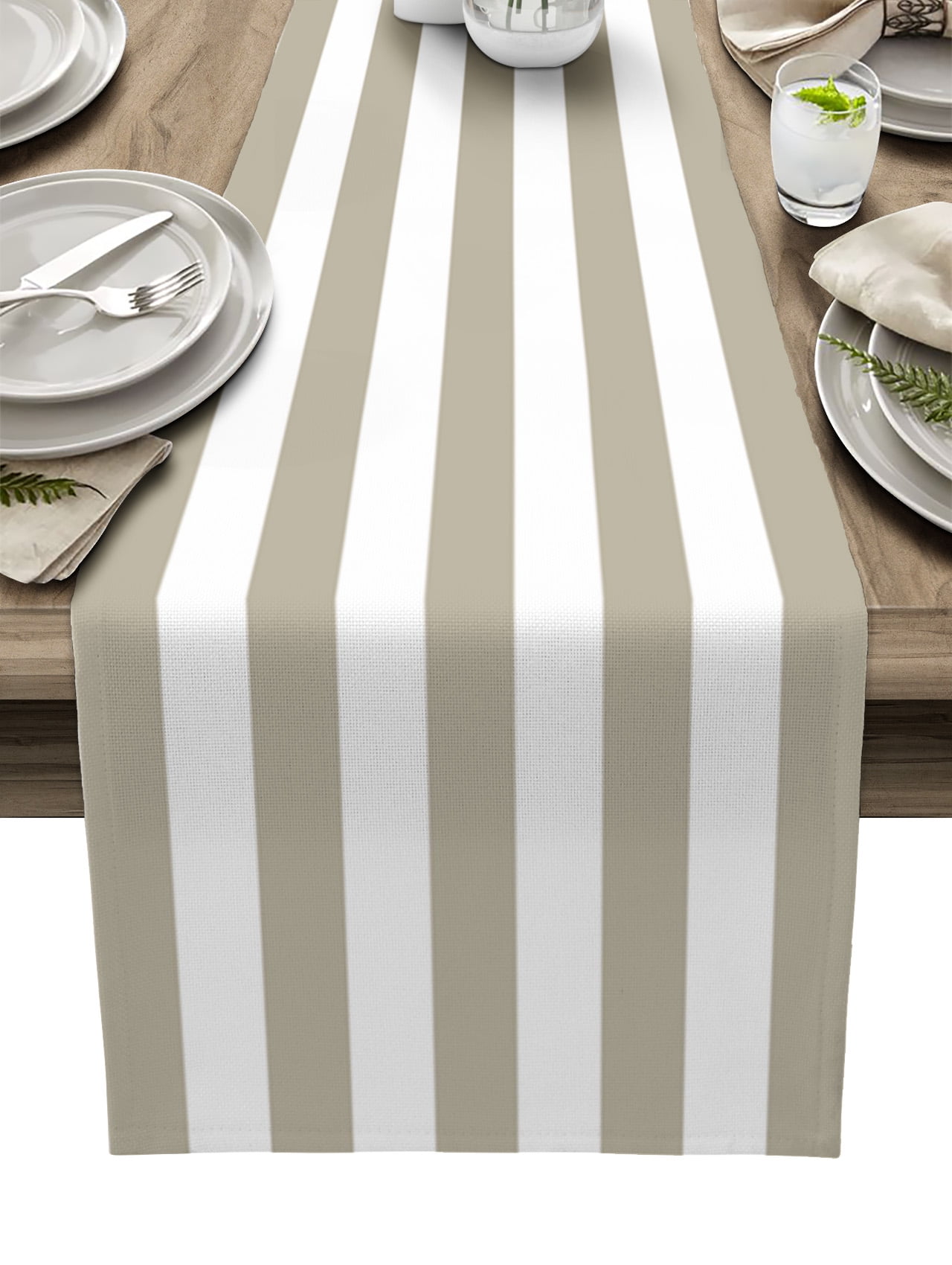 Ldtrchee Beige Stripes Table Runner 72 Inches, Simple Beige White ...