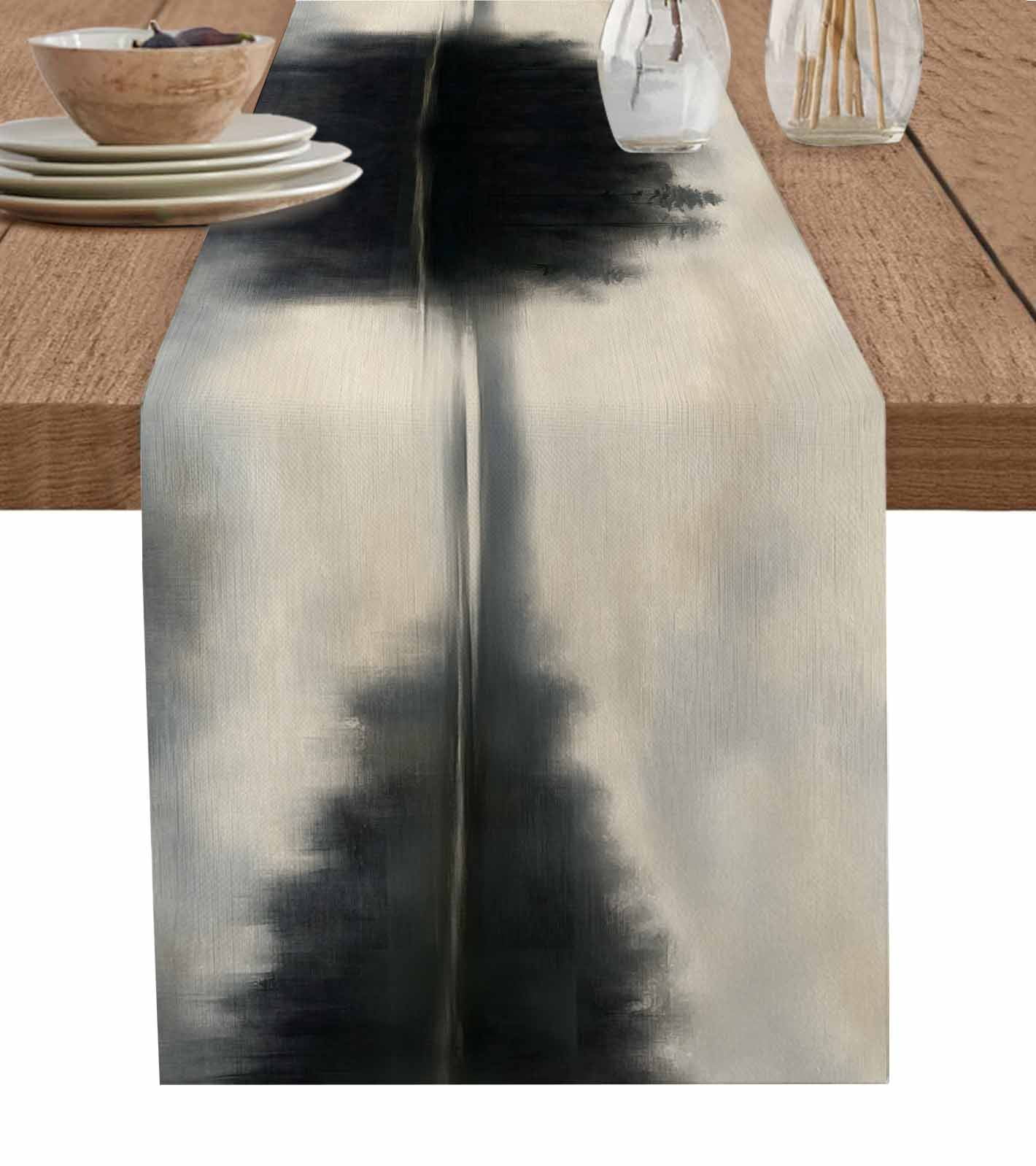 Ldtrchee Black Beige Lake Table Runner 120 Inches, Mysterious Abstract ...