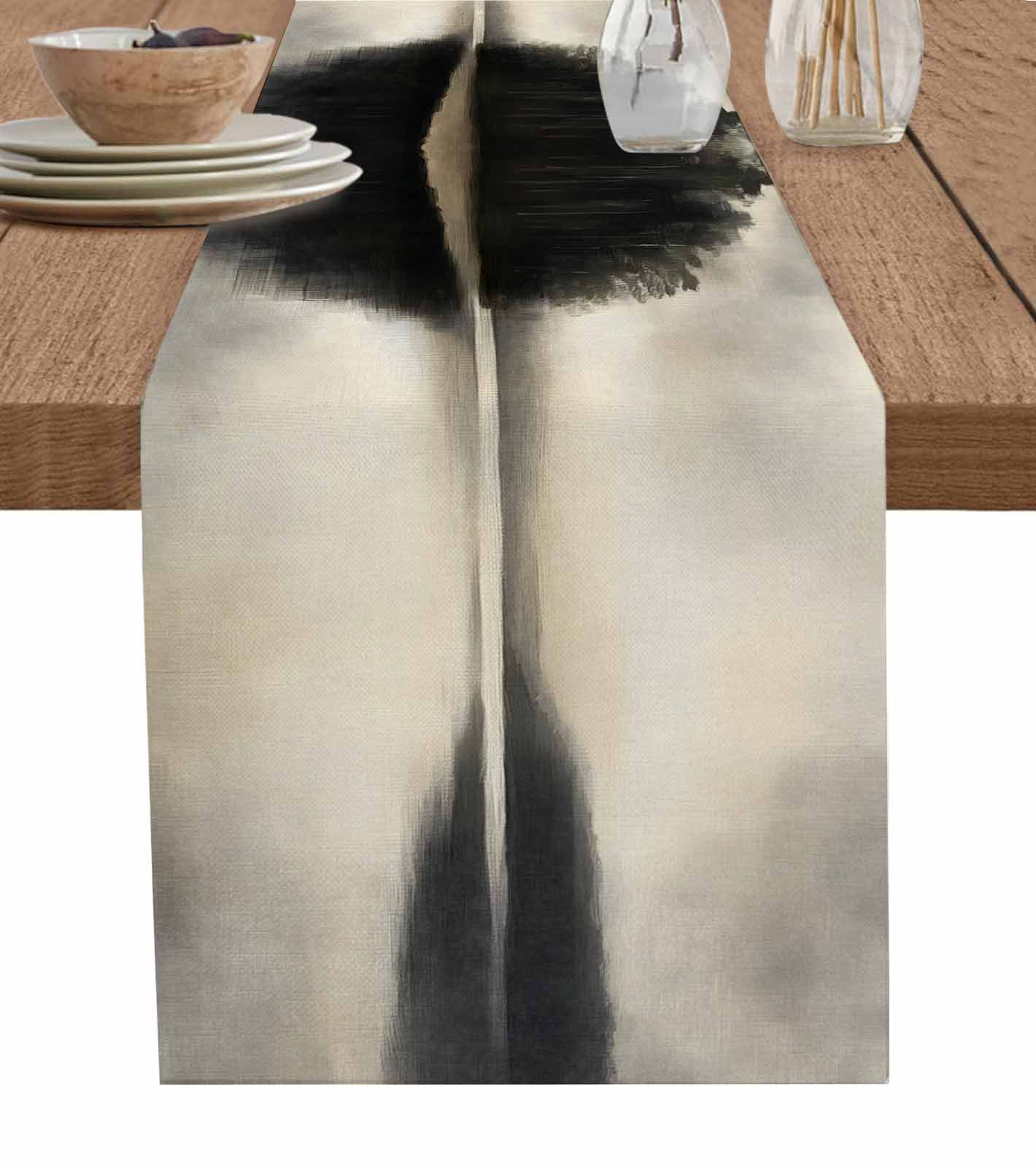 Ldtrchee Black Beige Lake Table Runner 70 Inches, Abstract Aesthetics ...