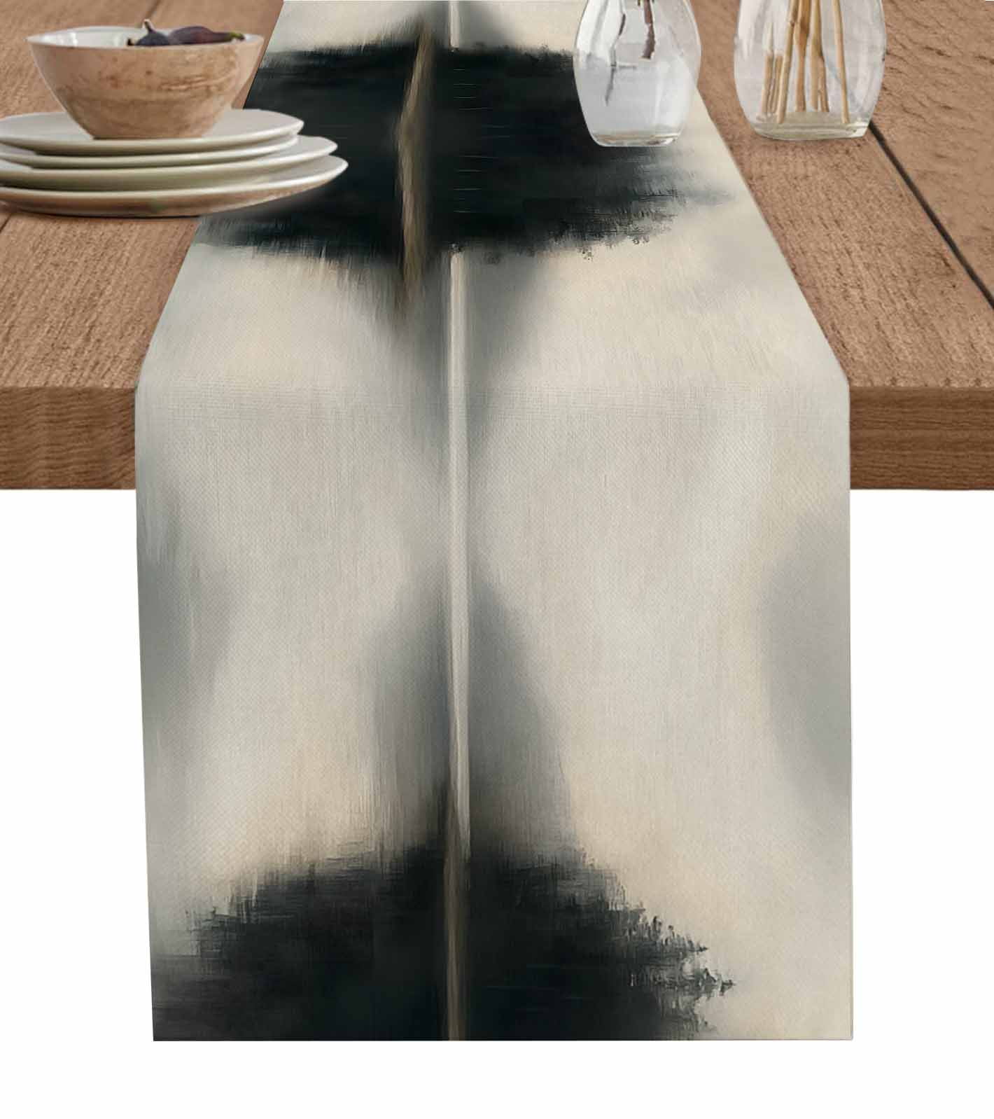 Ldtrchee Black Beige Lake Table Runner 72 Inches, Mysterious Abstract ...