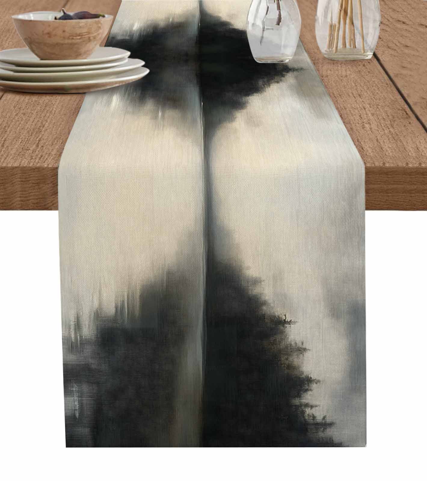 Ldtrchee Black Beige Lake Table Runner 72 Inches, Vintage Abstract ...